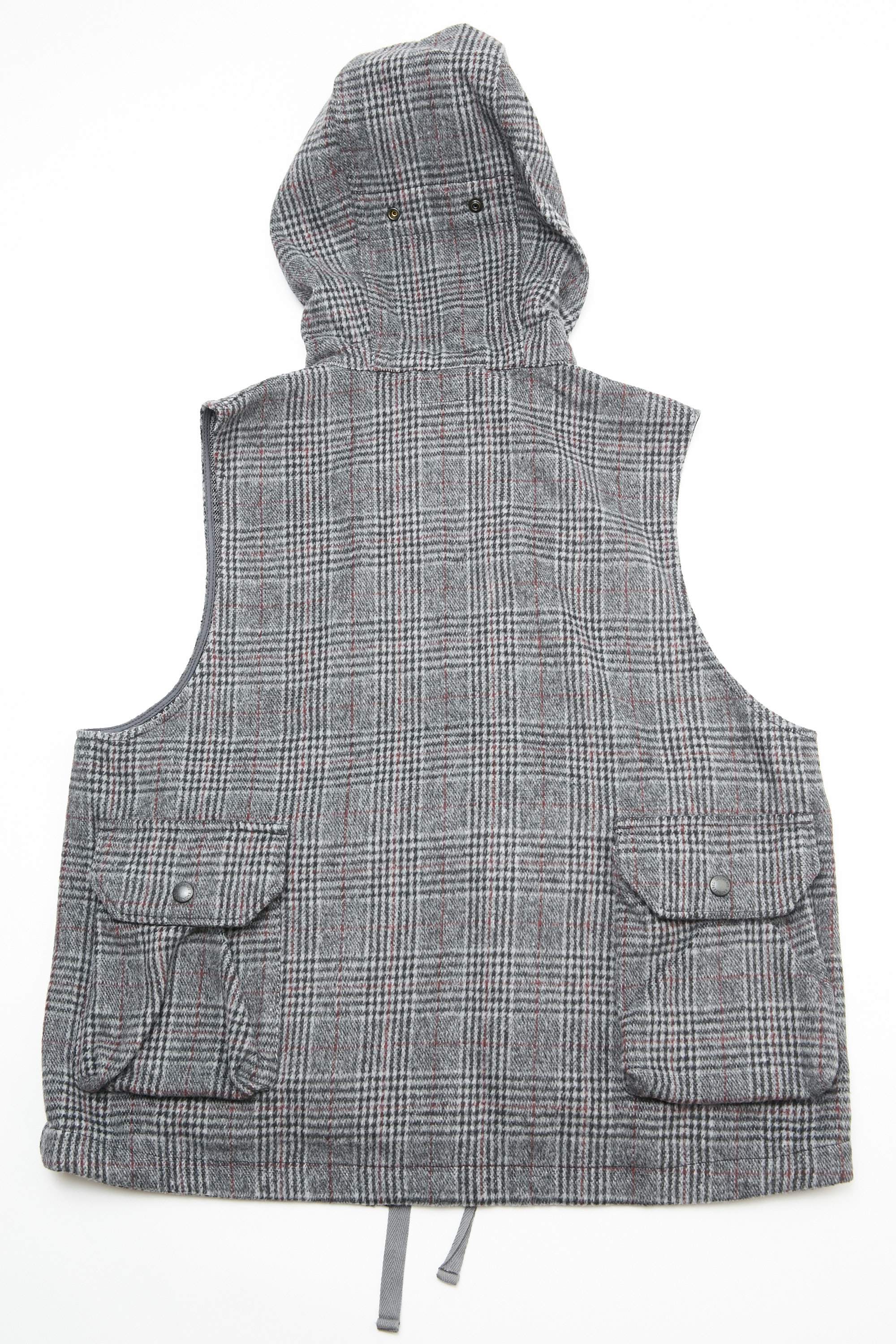 Engineered Garments Poly Wool Glen Plaid Field Vest - Grey/Maroon ...