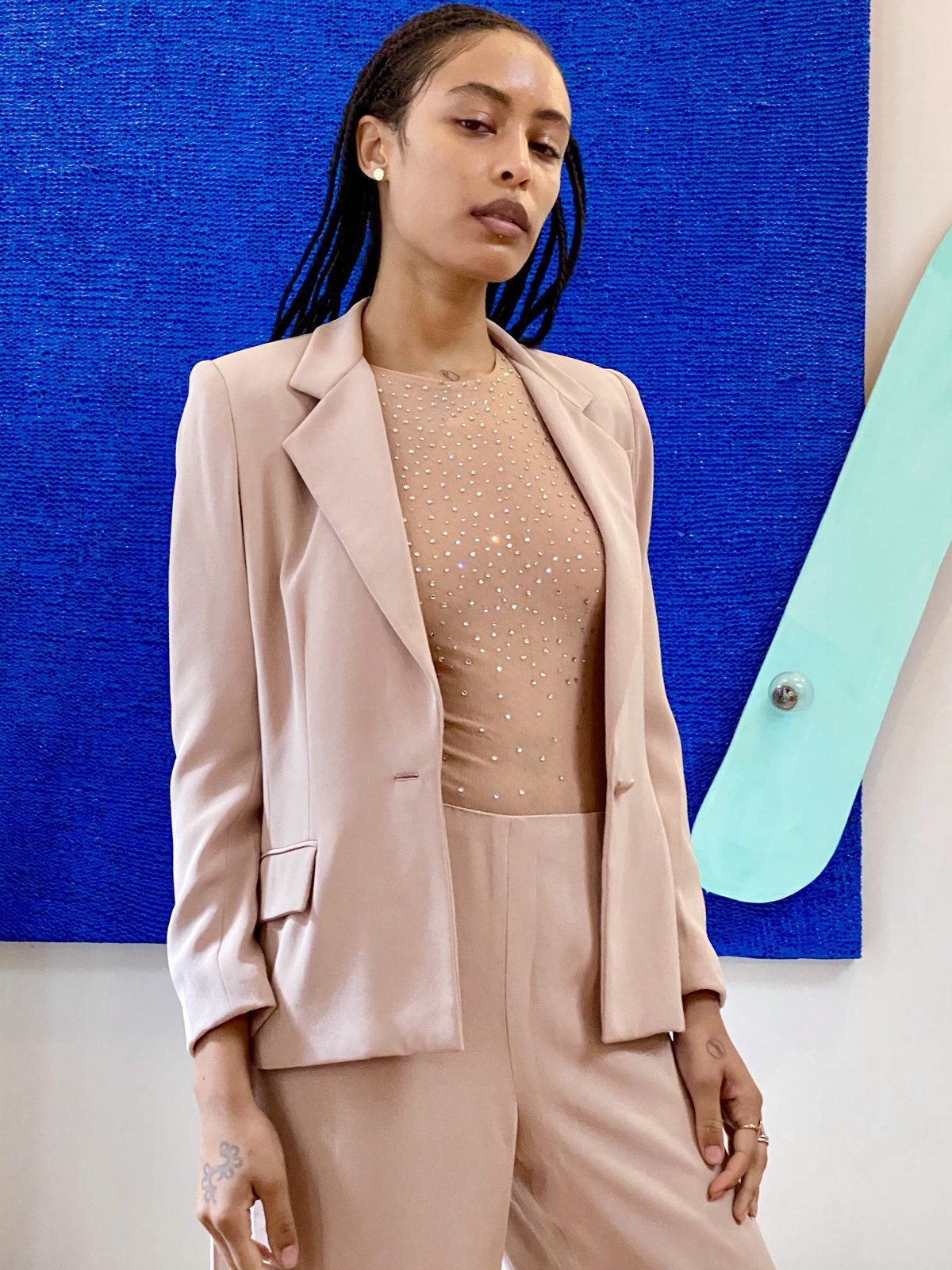 Vintage Halston Silk Pant Suit - Beige/Pink | Garmentory