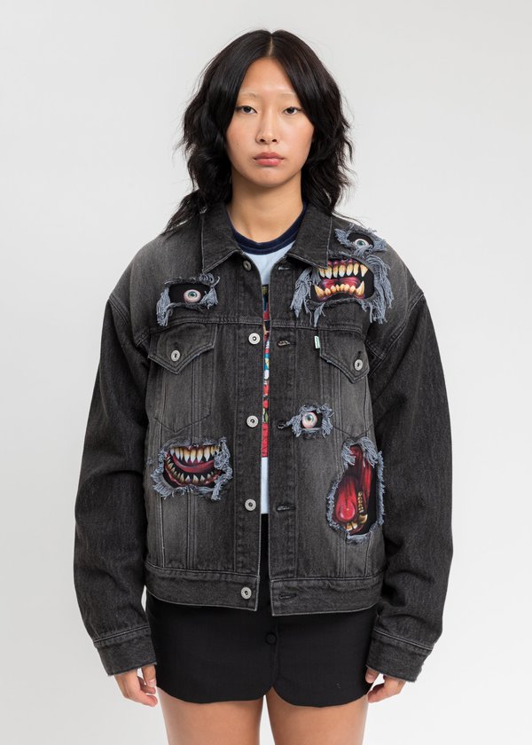 Doublet Recycle Denim Monster Repair Jacket - Black | Garmentory