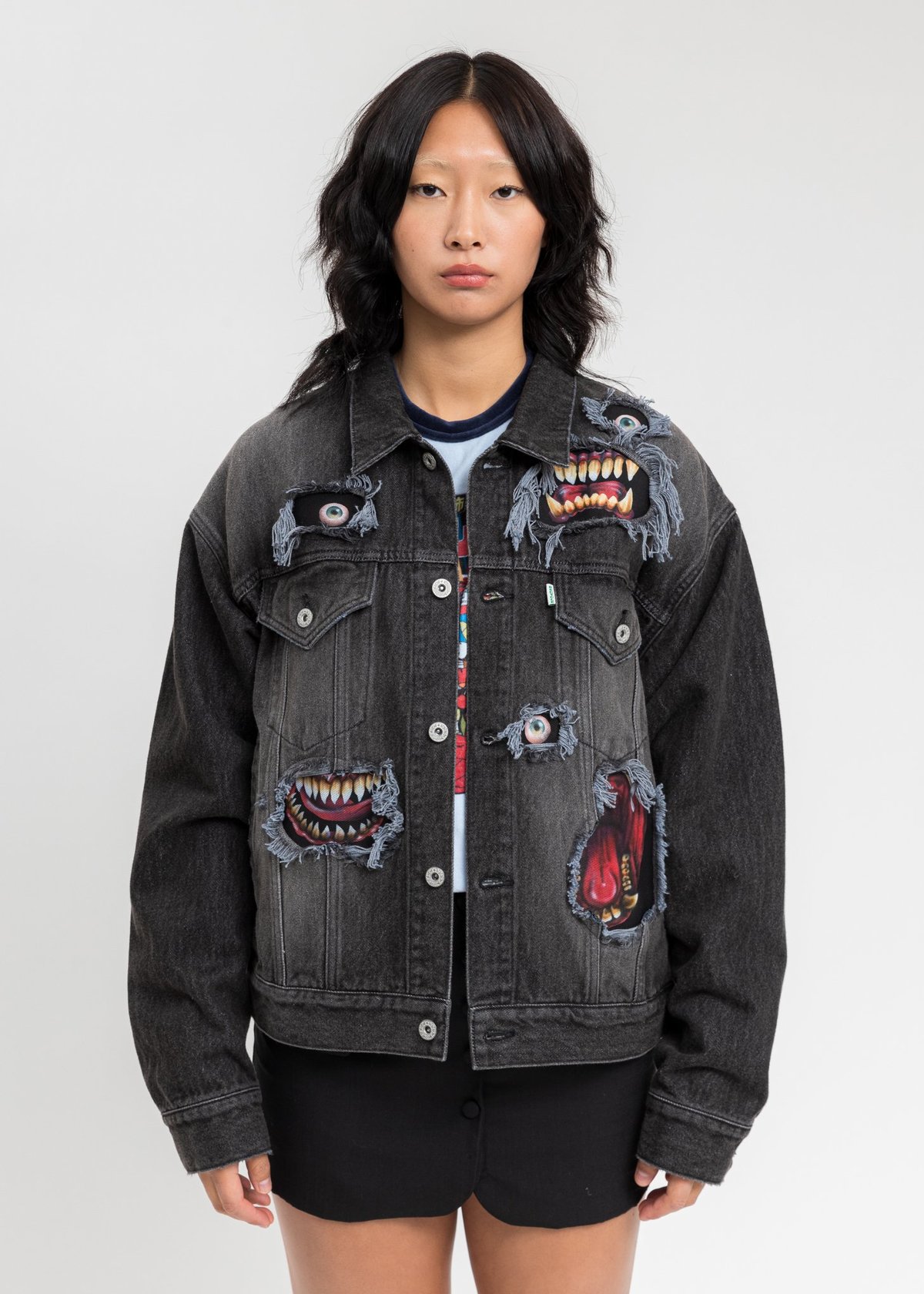 Doublet Recycle Denim Monster Repair Jacket - Black | Garmentory