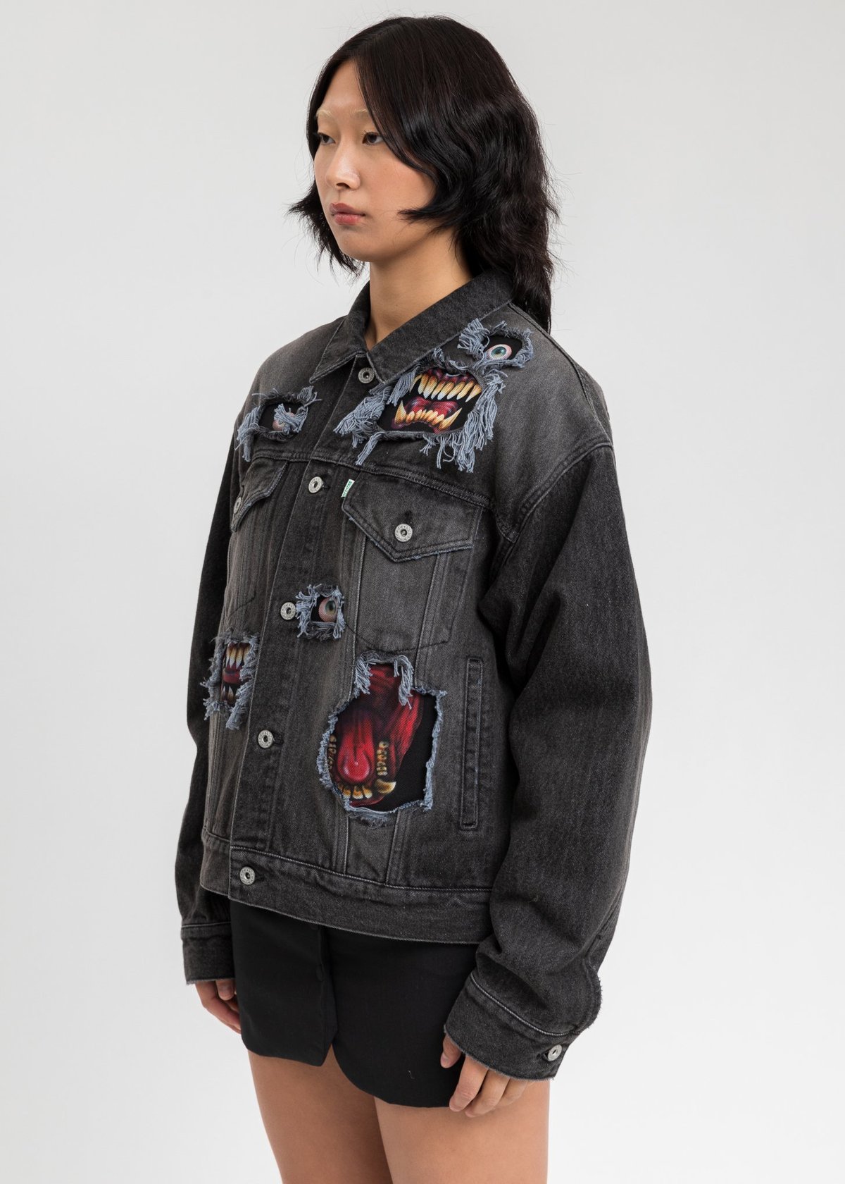Doublet Recycle Denim Monster Repair Jacket - Black | Garmentory