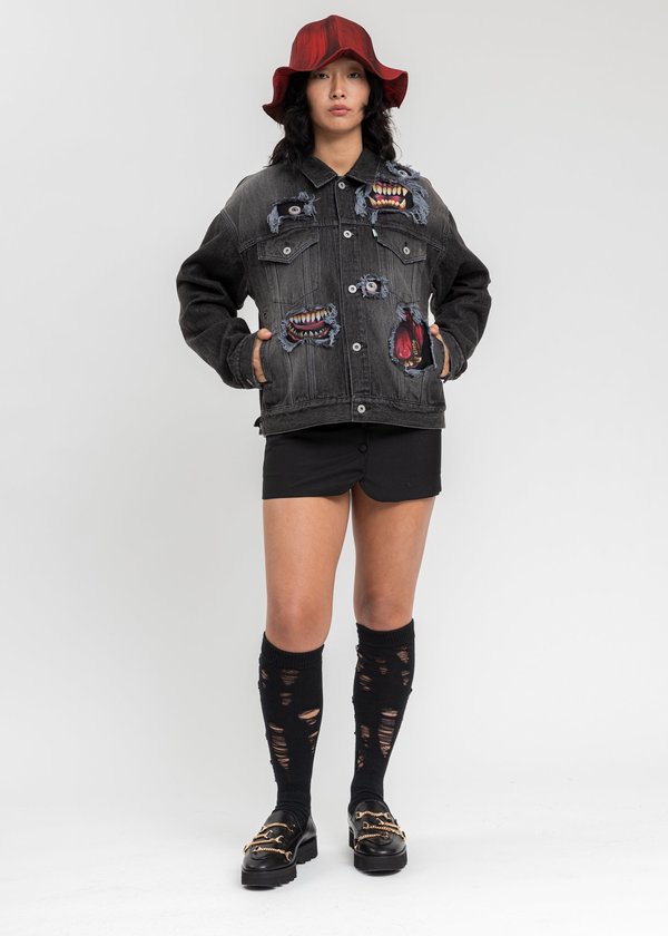 Doublet Recycle Denim Monster Repair Jacket - Black | Garmentory
