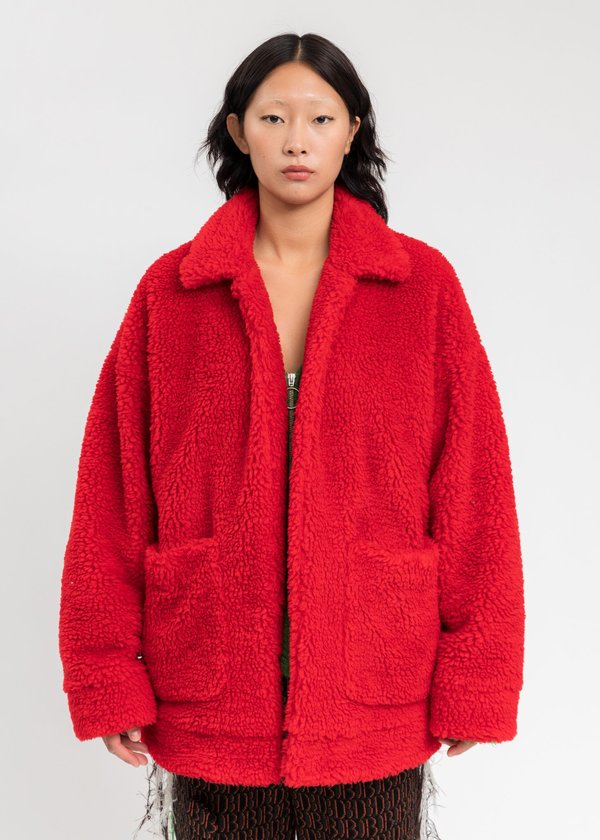 Doublet Hand-Painted Recycle Fur Jacket - Red | Garmentory
