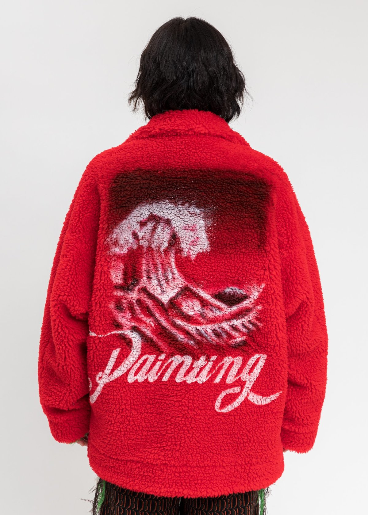 Doublet Hand-Painted Recycle Fur Jacket - Red | Garmentory