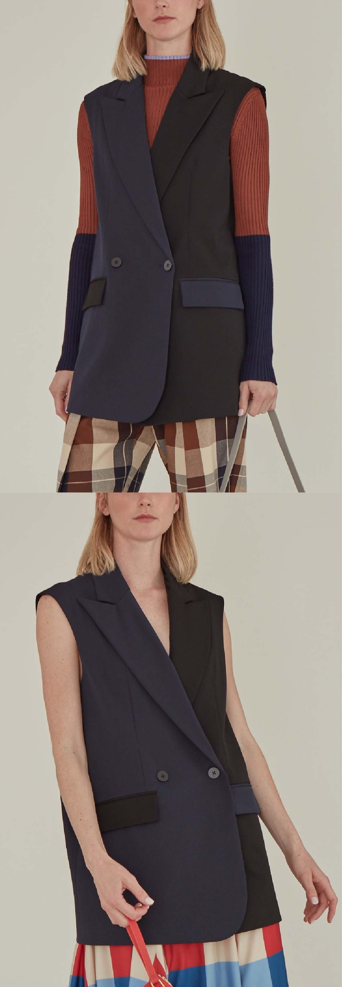 MATTER MATTERS EMBROIDERED TWO-TONE SUIT VEST - Navy Black | Garmentory