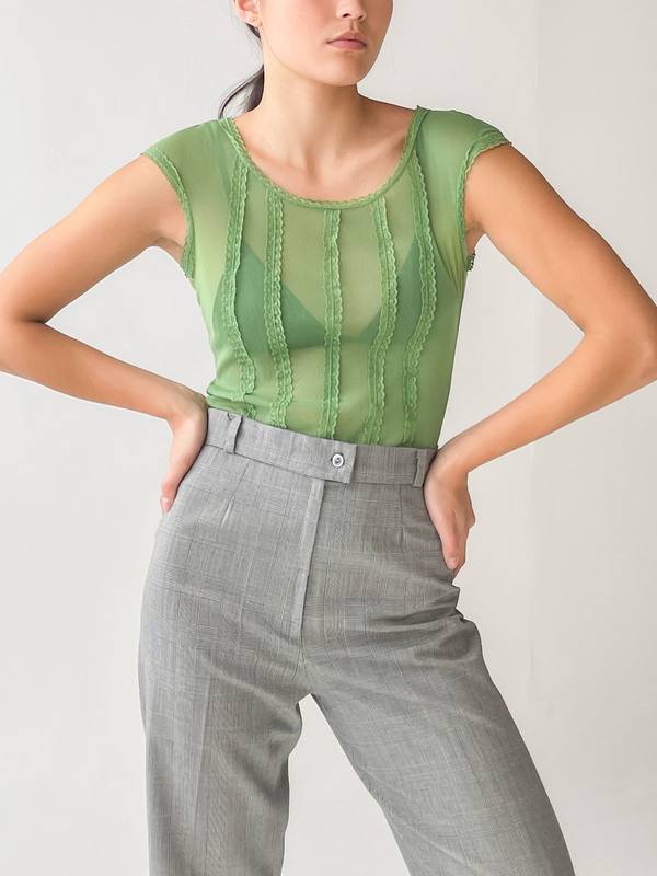 Vintage Sheer Mesh Ruffle Top - green | Garmentory