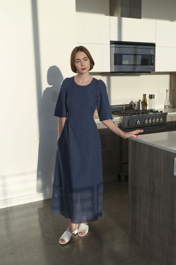 Caron Callahan Mattie Dress in Indigo Pique | Garmentory