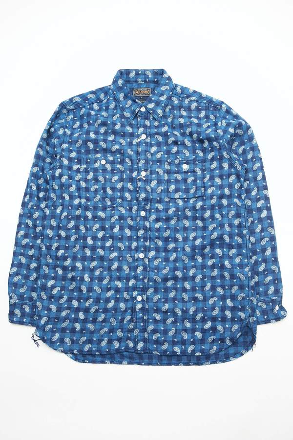 Beams Plus Work Indigo Discharge Print Shirt - Paisley | Garmentory