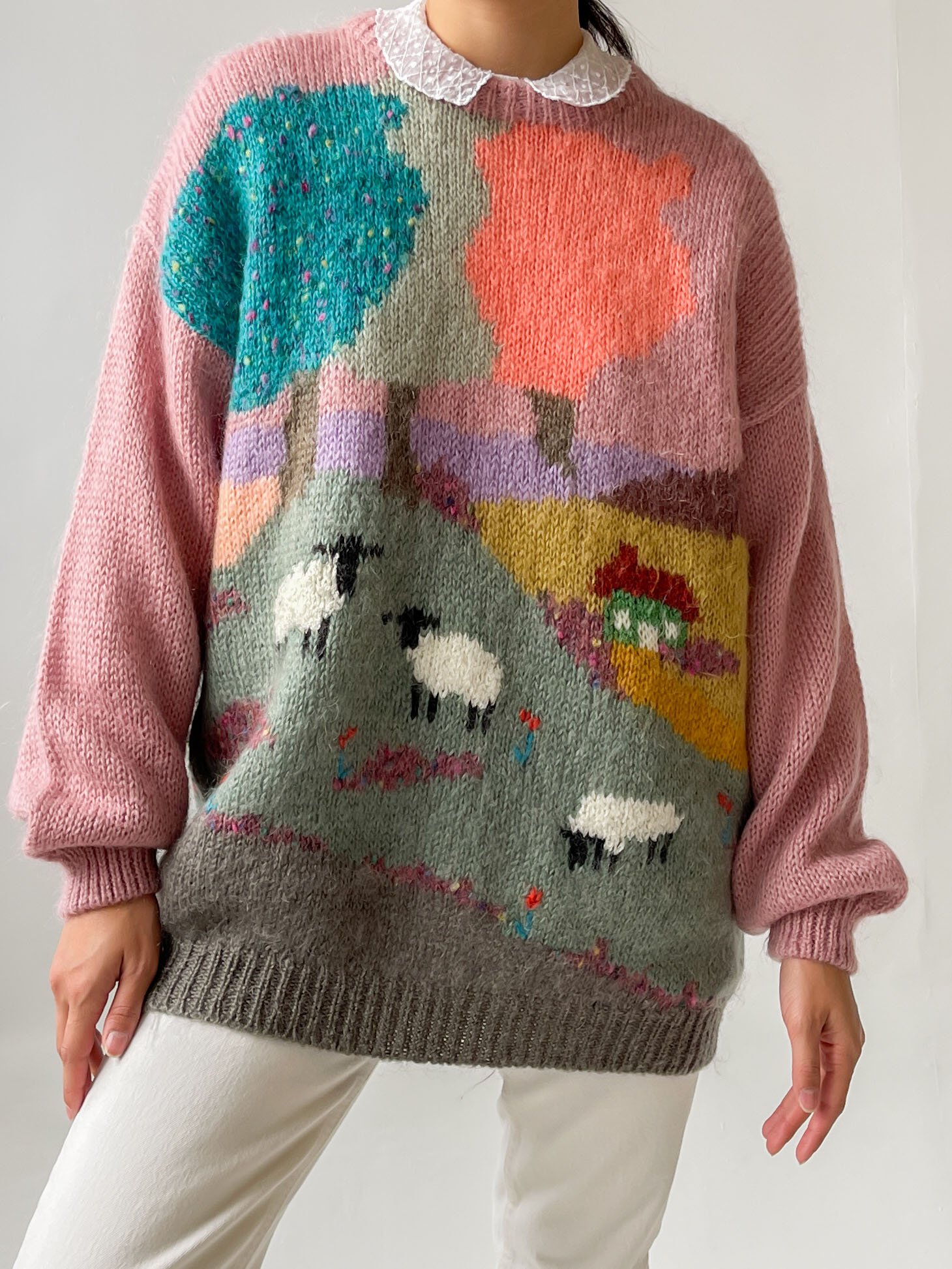 Vintage Scenic Sheep Mohair Farm Sweater - MULTI | Garmentory