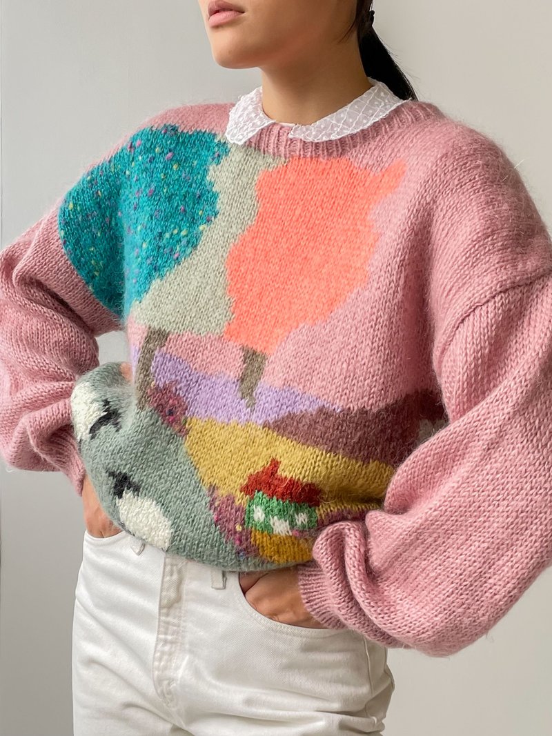 Vintage Scenic Sheep Mohair Farm Sweater - MULTI | Garmentory