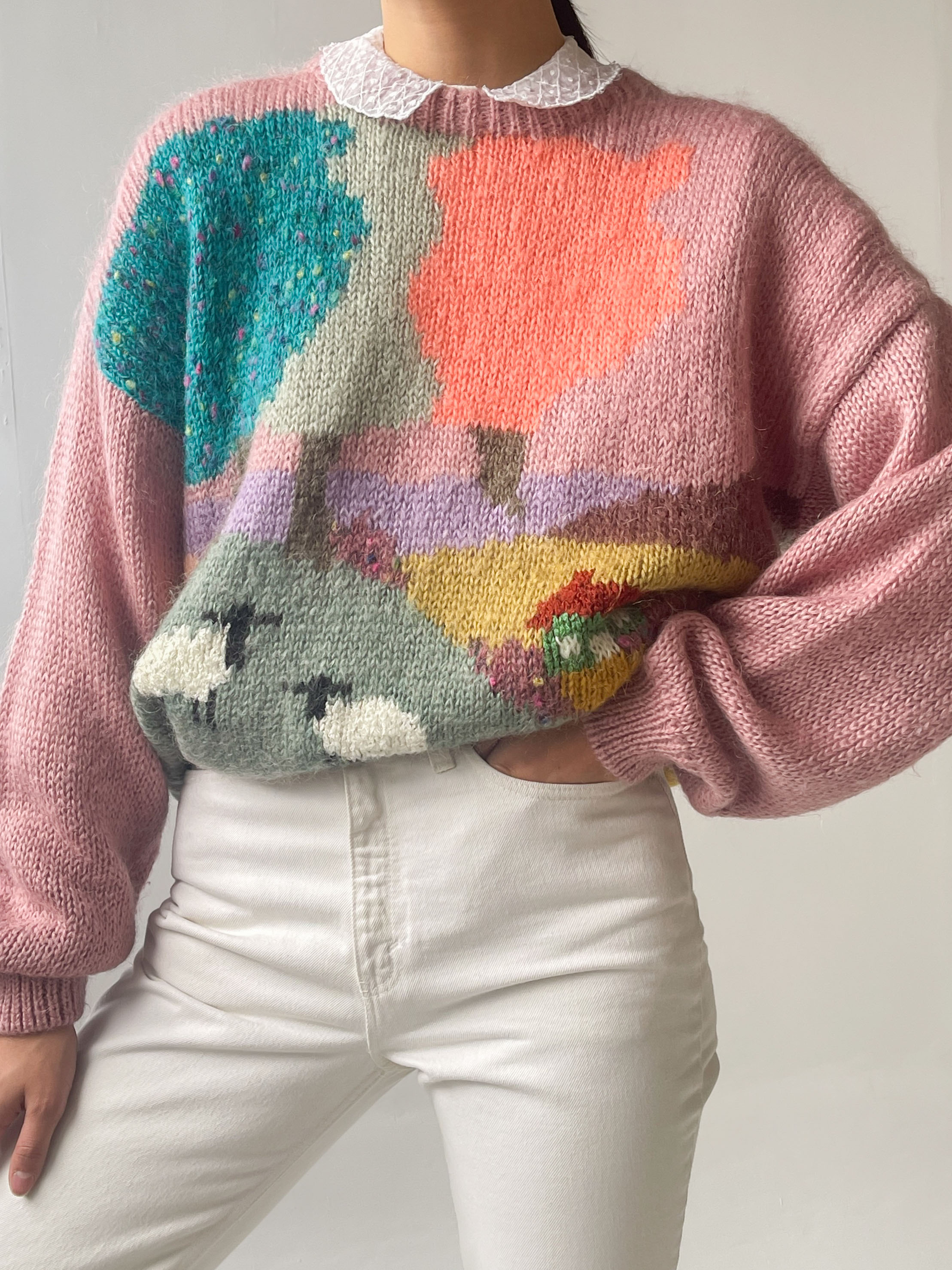 Vintage Scenic Sheep Mohair Farm Sweater - MULTI | Garmentory