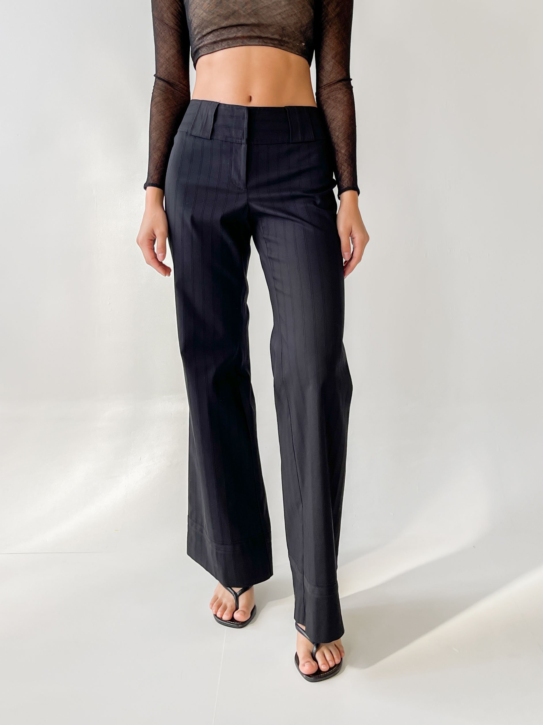 Vintage Pinstriped Low Rise Pants - black | Garmentory