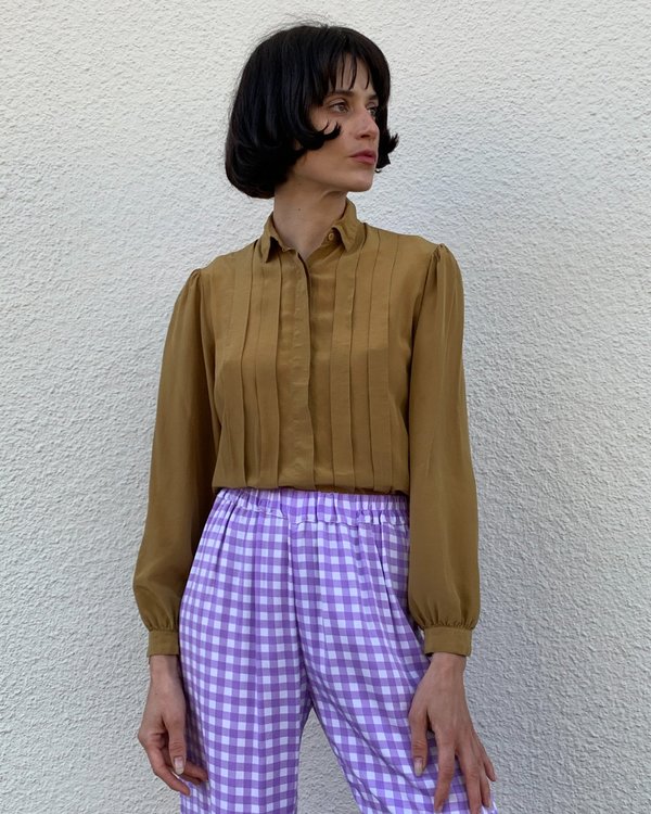Vintage Pleated Silk Blouse - Mustard | Garmentory