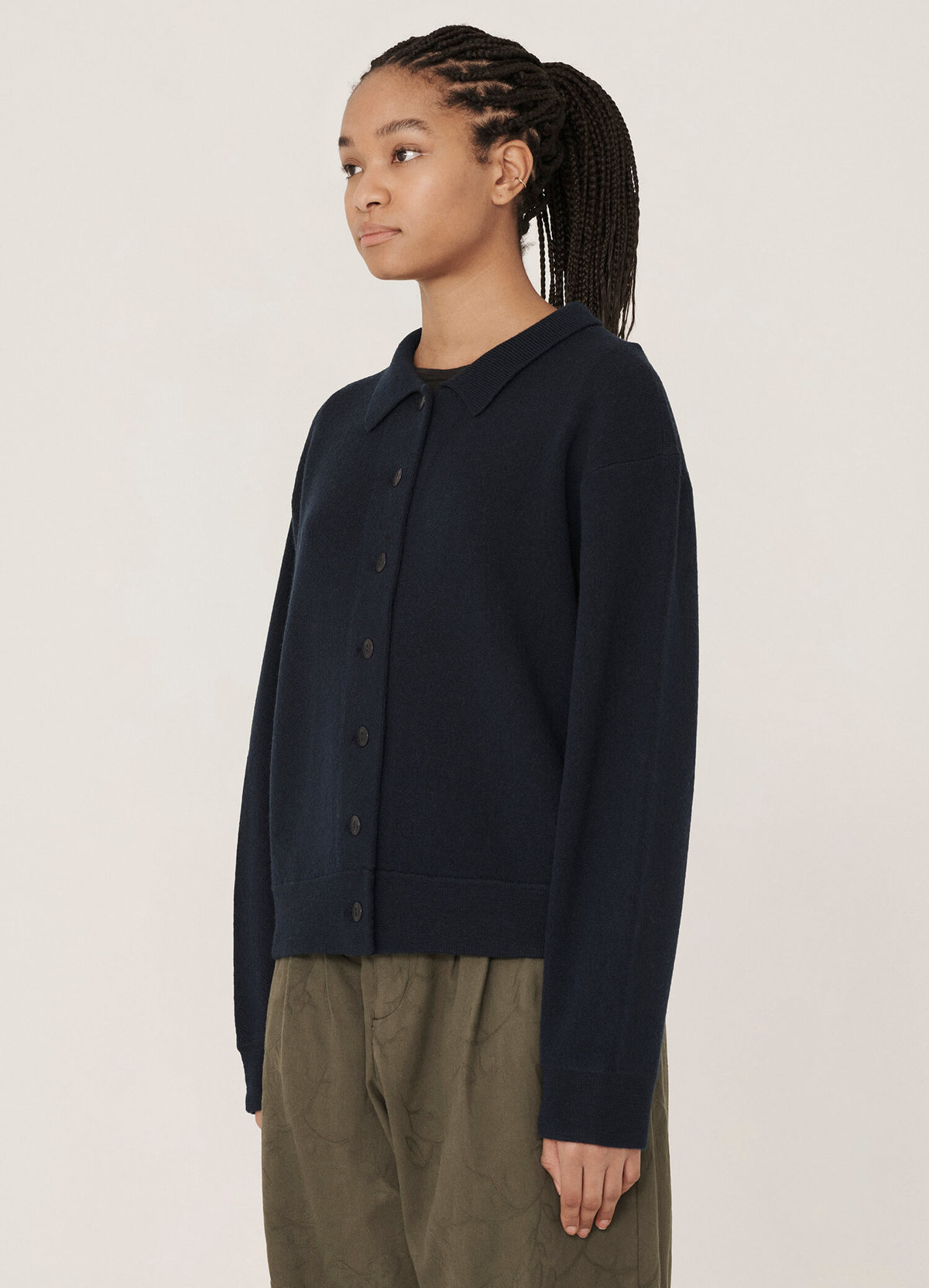 YMC Rat Pack Merino Wool Pique Knit Cardigan - Navy | Garmentory