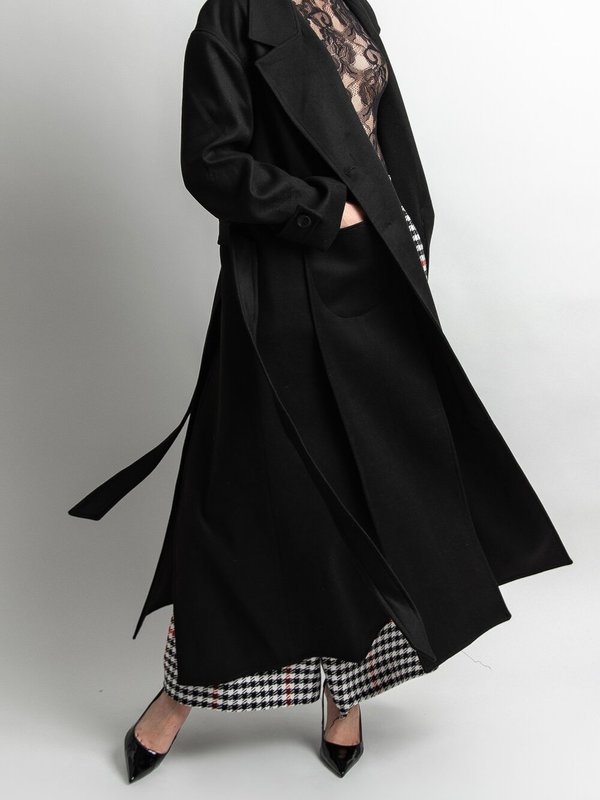 Wool Felt Panel Coat in Black by RAKAN | Garmentory