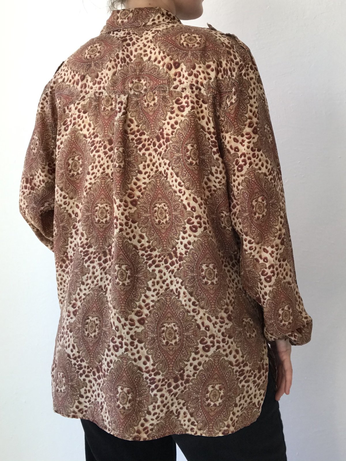 Vintage Patterned Silk Blouse - BROWN | Garmentory