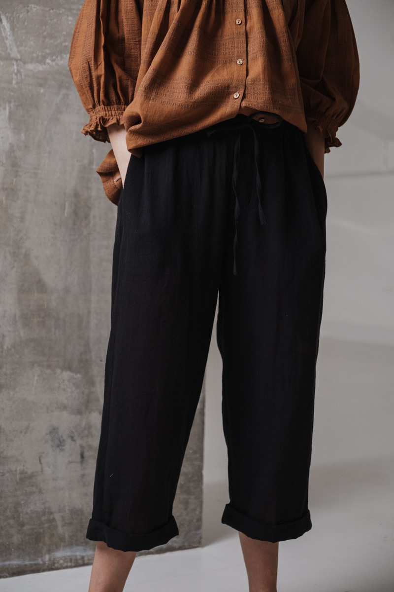 World of Crow organic roll-up hem pants - BLACK | Garmentory