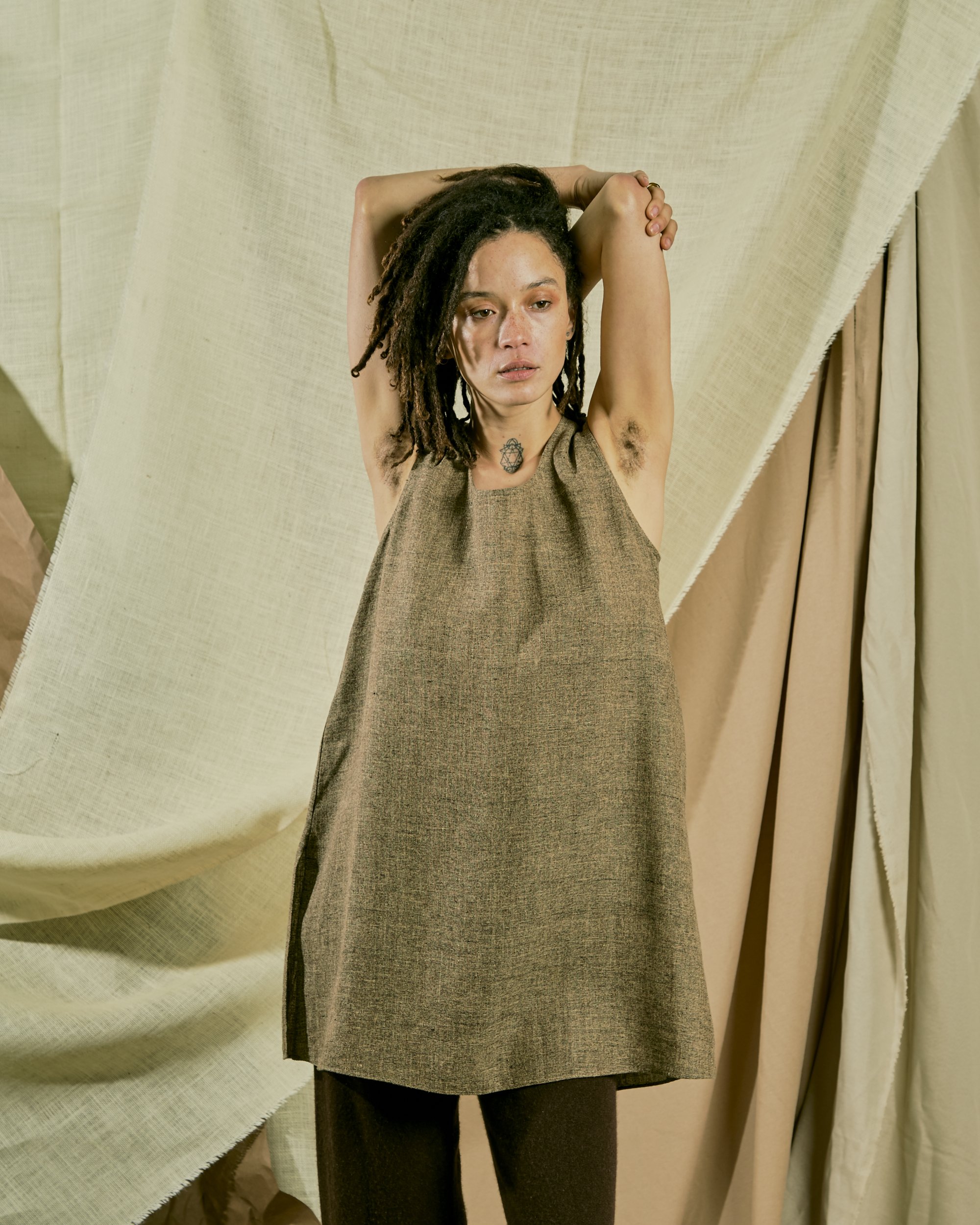 Vintage Oversized Linen Tank - Heathered Brown | Garmentory