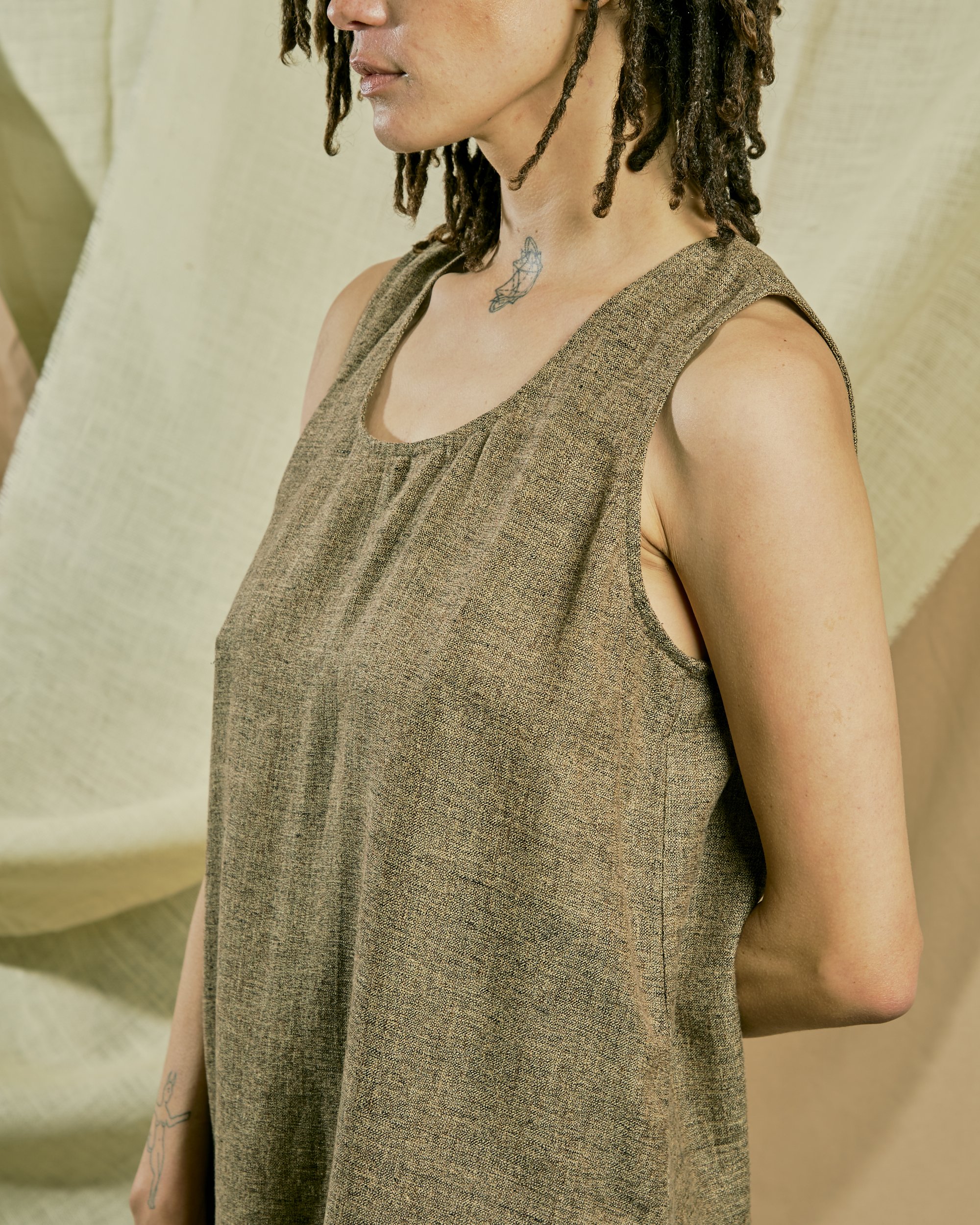 Vintage Oversized Linen Tank - Heathered Brown | Garmentory