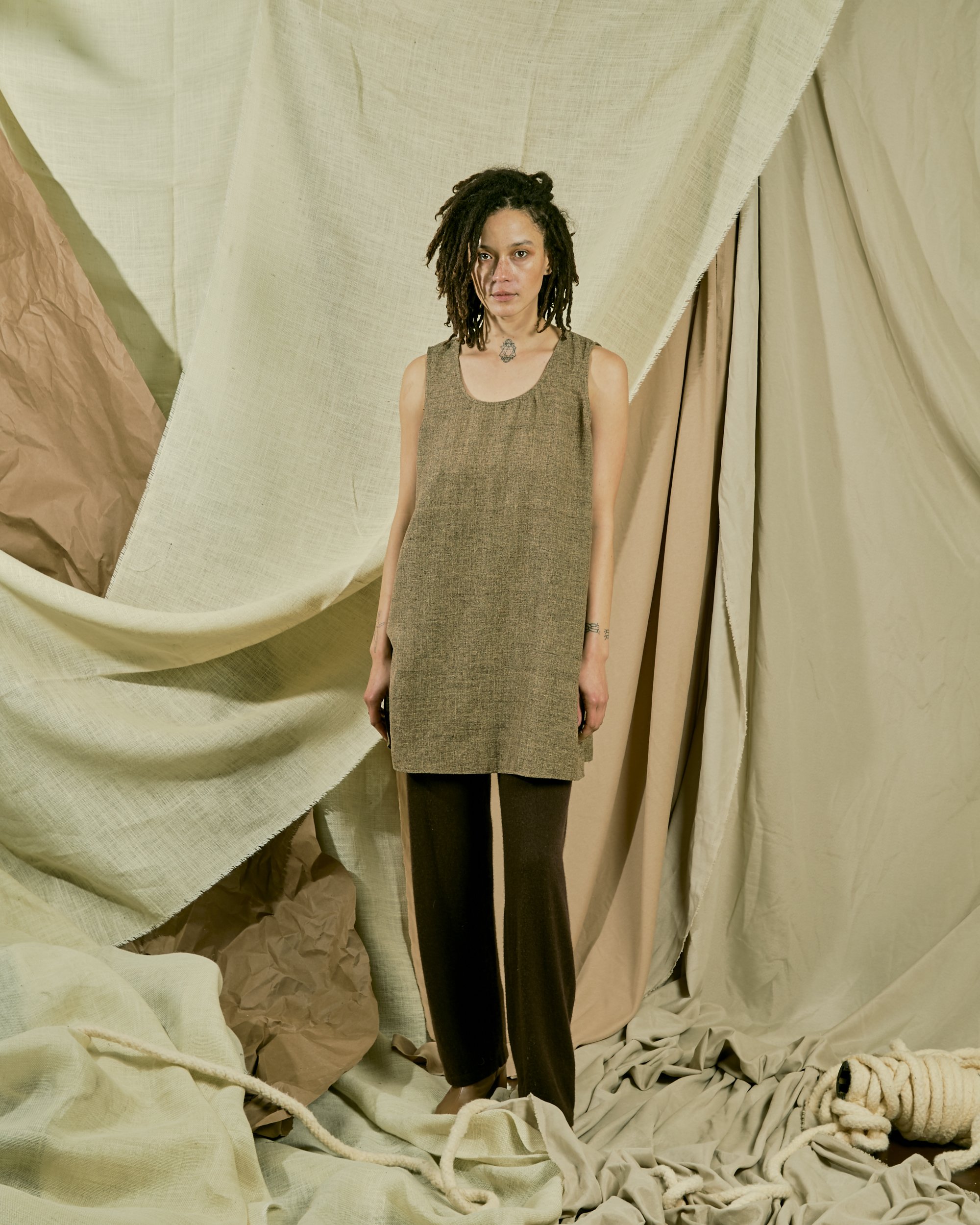 Vintage Oversized Linen Tank - Heathered Brown | Garmentory
