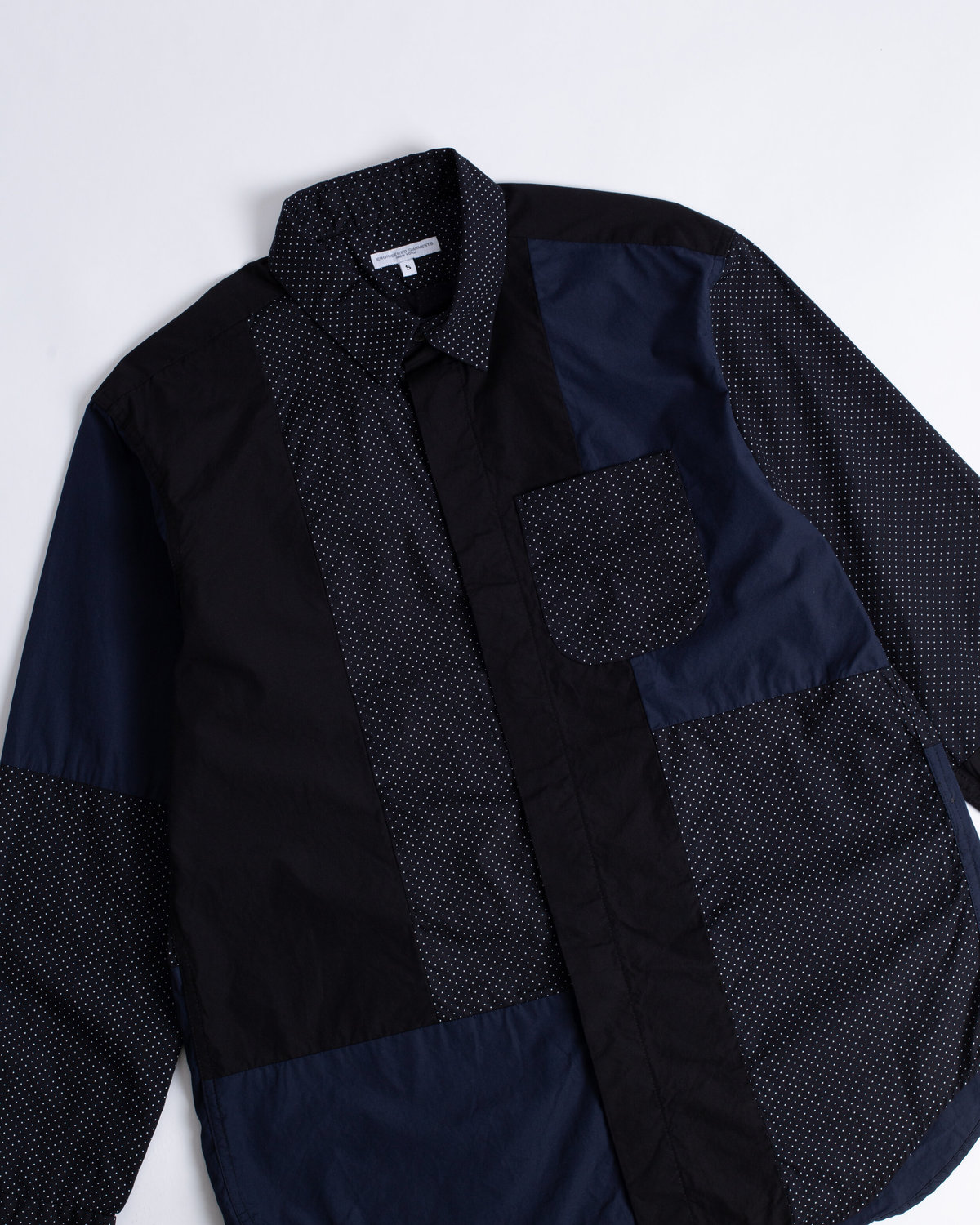 Engineered Garments Combo Short Collar Shirt - Black/White Micro Polka Dot | Garmentory