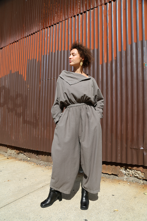 Black Crane Cotton Flannel Tube Jumpsuit - Mud | Garmentory