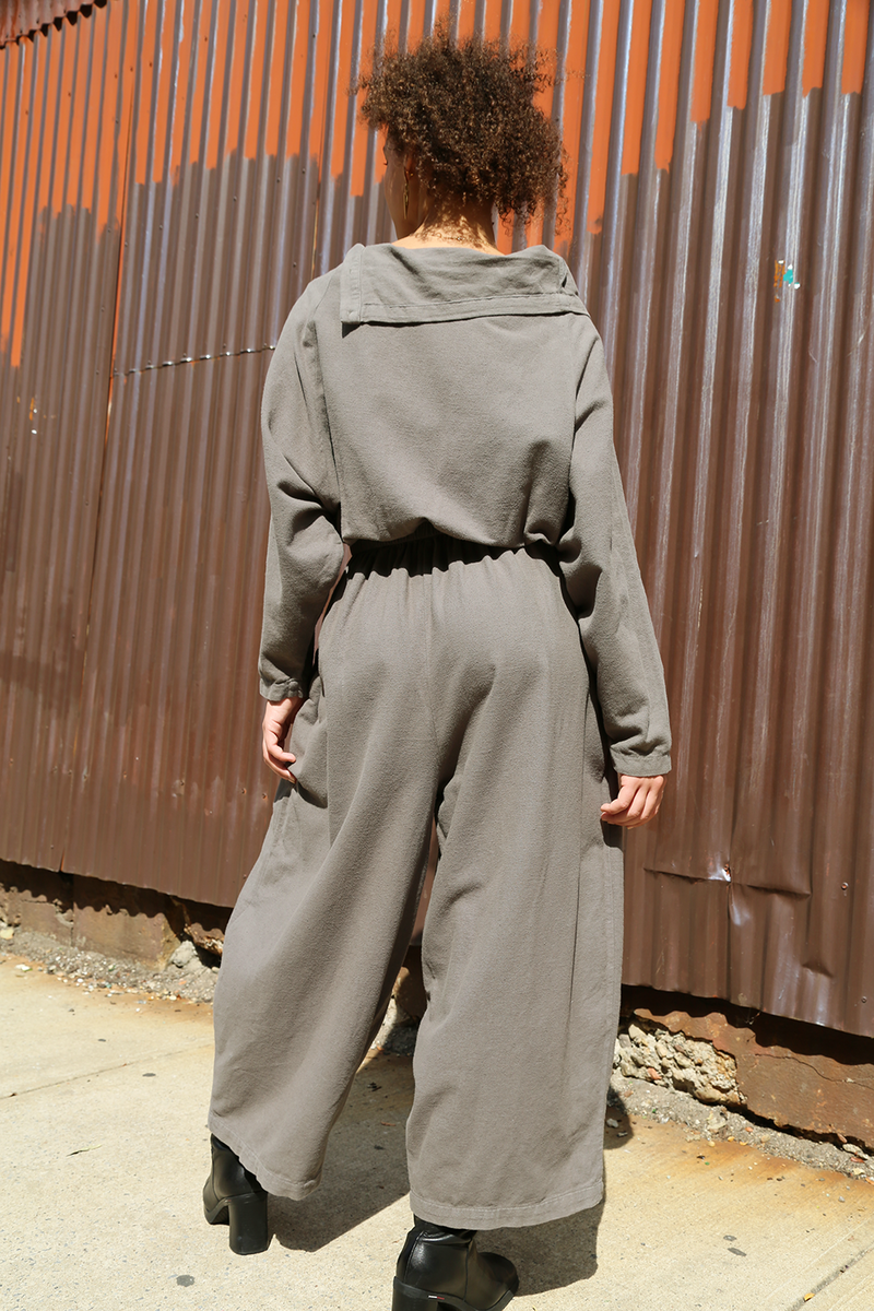 Black Crane Cotton Flannel Tube Jumpsuit - Mud | Garmentory