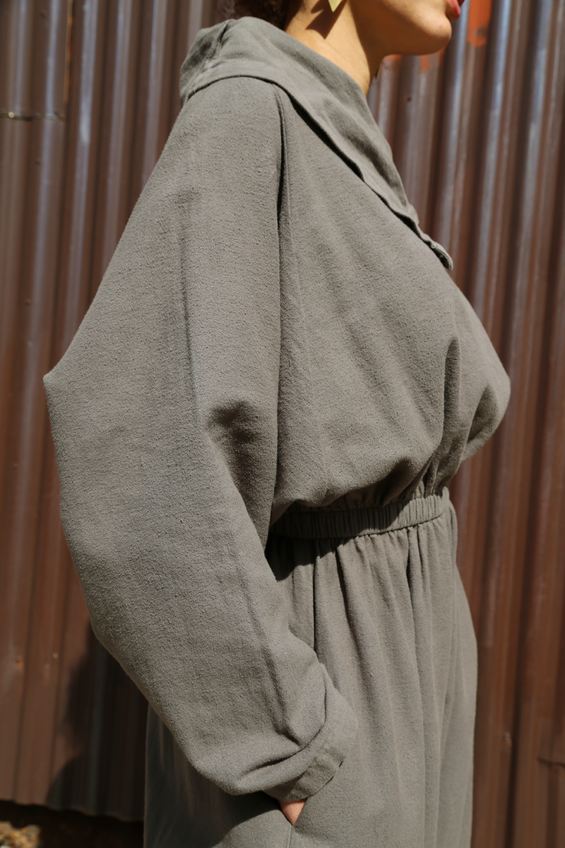 Black Crane Cotton Flannel Tube Jumpsuit - Mud | Garmentory