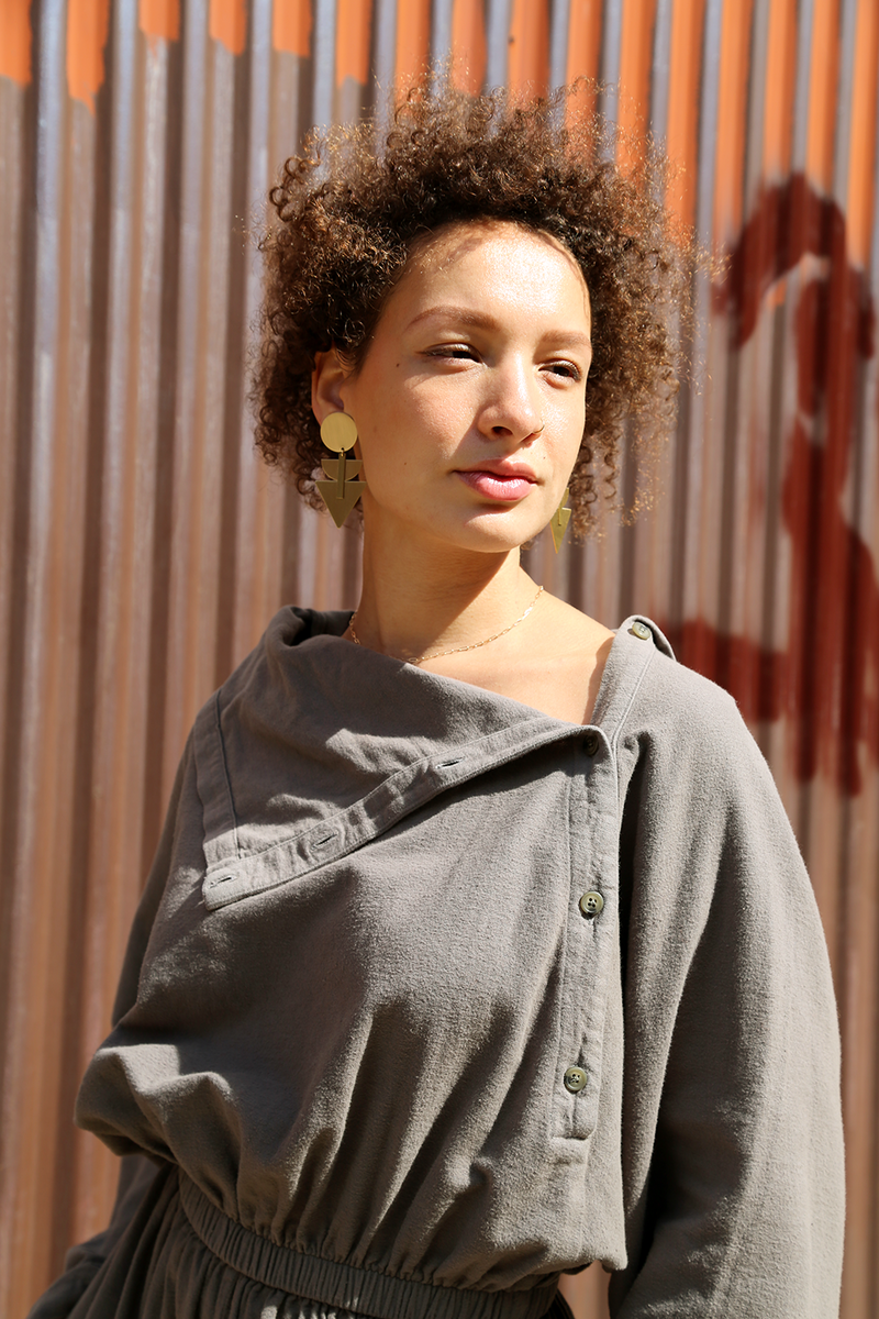 Black Crane Cotton Flannel Tube Jumpsuit - Mud | Garmentory