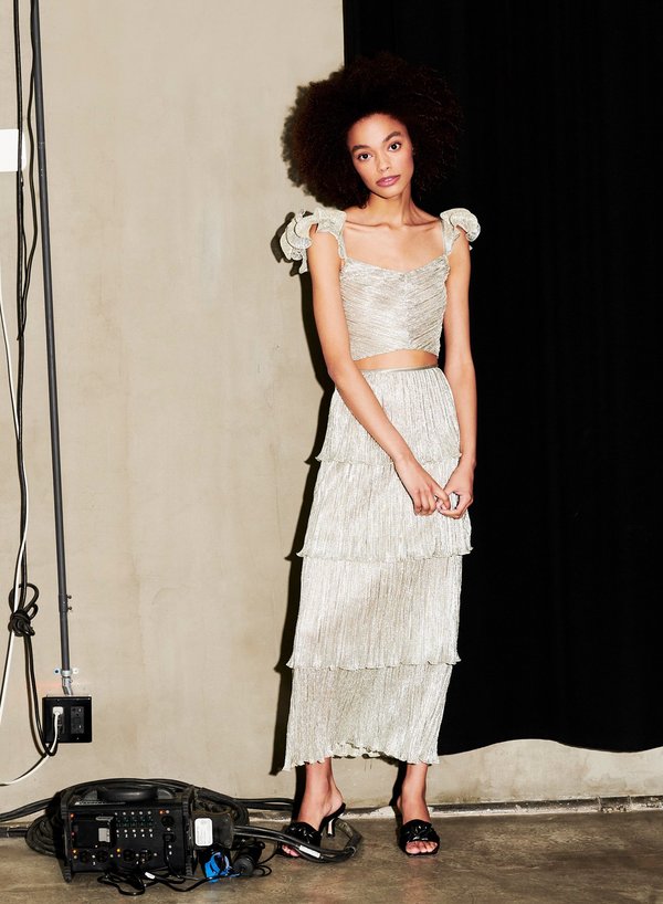 Saylor Gianna Tiered Ruffle Maxi Dress - Platinum | Garmentory