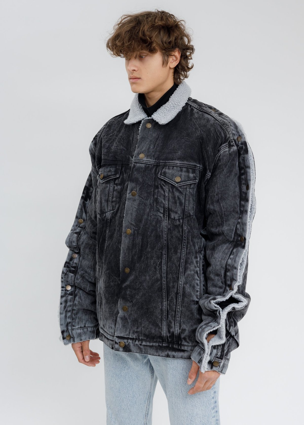 Y/project Acid Washed Snap Denim Jacket - Black | Garmentory