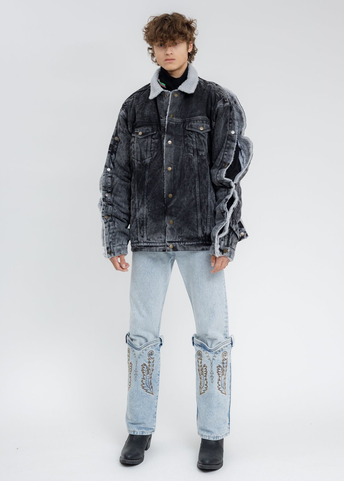 Y/project Acid Washed Snap Denim Jacket - Black | Garmentory