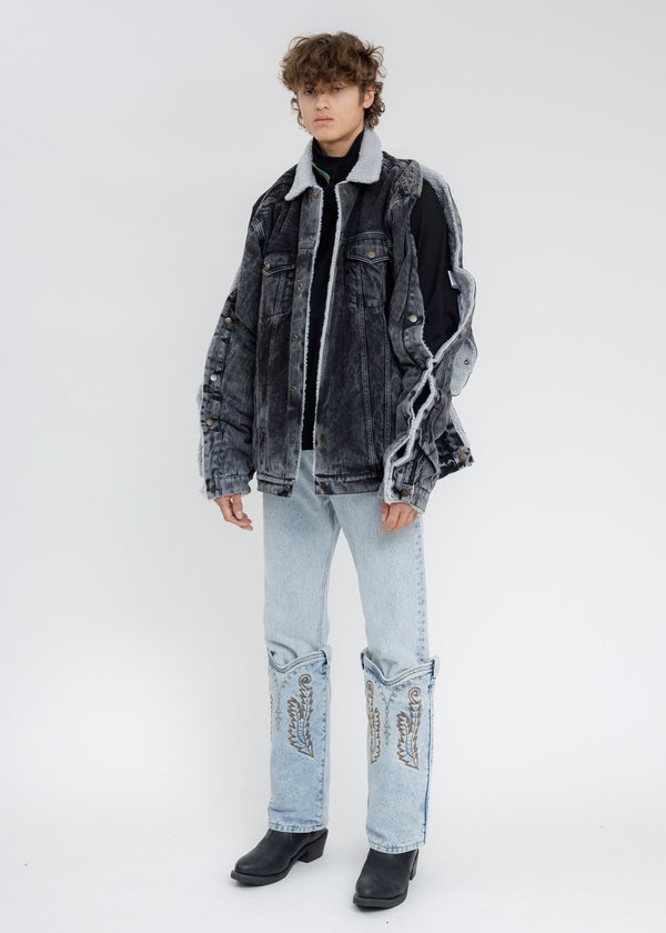 Y/project Acid Washed Snap Denim Jacket - Black | Garmentory