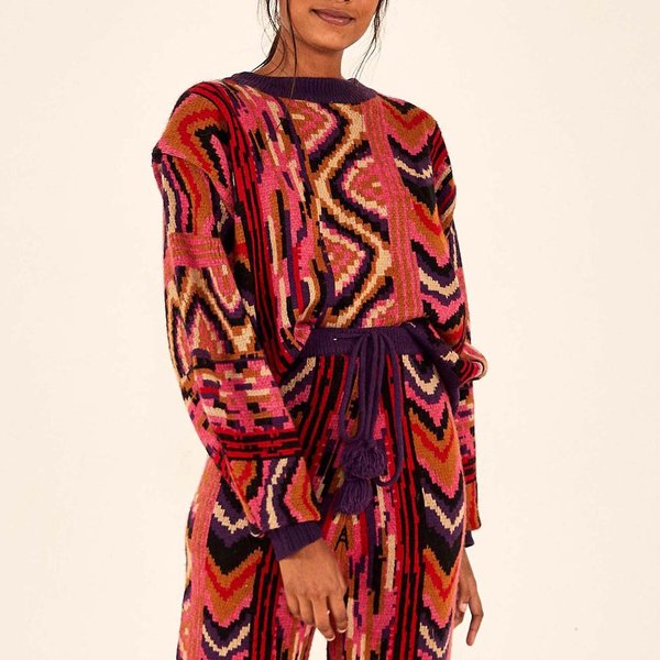 Farm Rio Sweater - Red Striped Patches | Garmentory