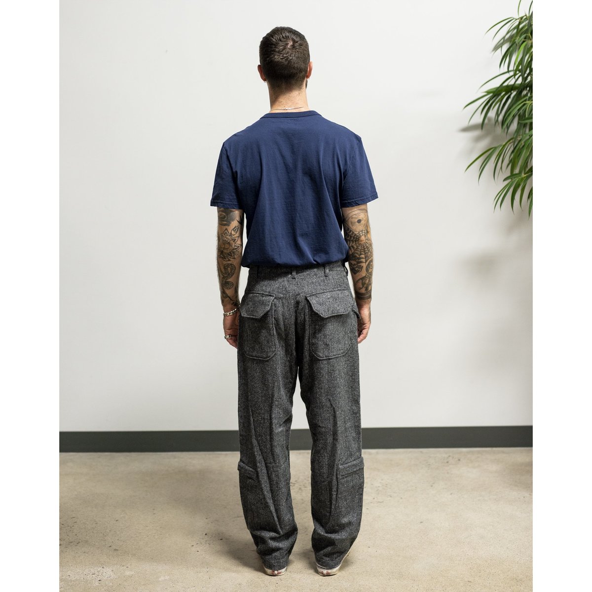 Engineere Garments Aircrew Pant - Grey Poly Wool Herringboned | Garmentory