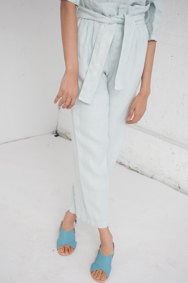 Black Crane Burlap Pants in Aqua | Garmentory