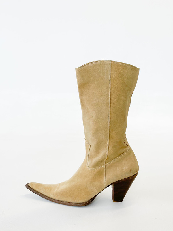 Vintage Suede Pointy Boots - Beige | Garmentory