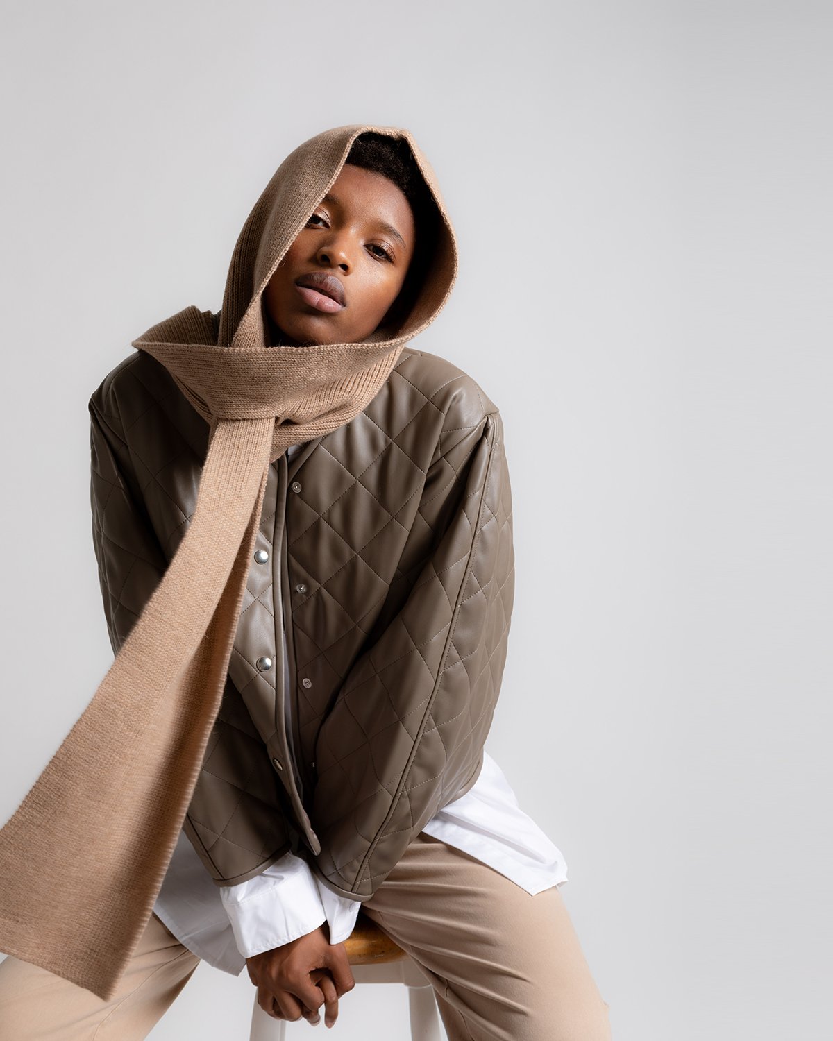 Check Ya Head Felice Hooded Scarf - Camel | Garmentory