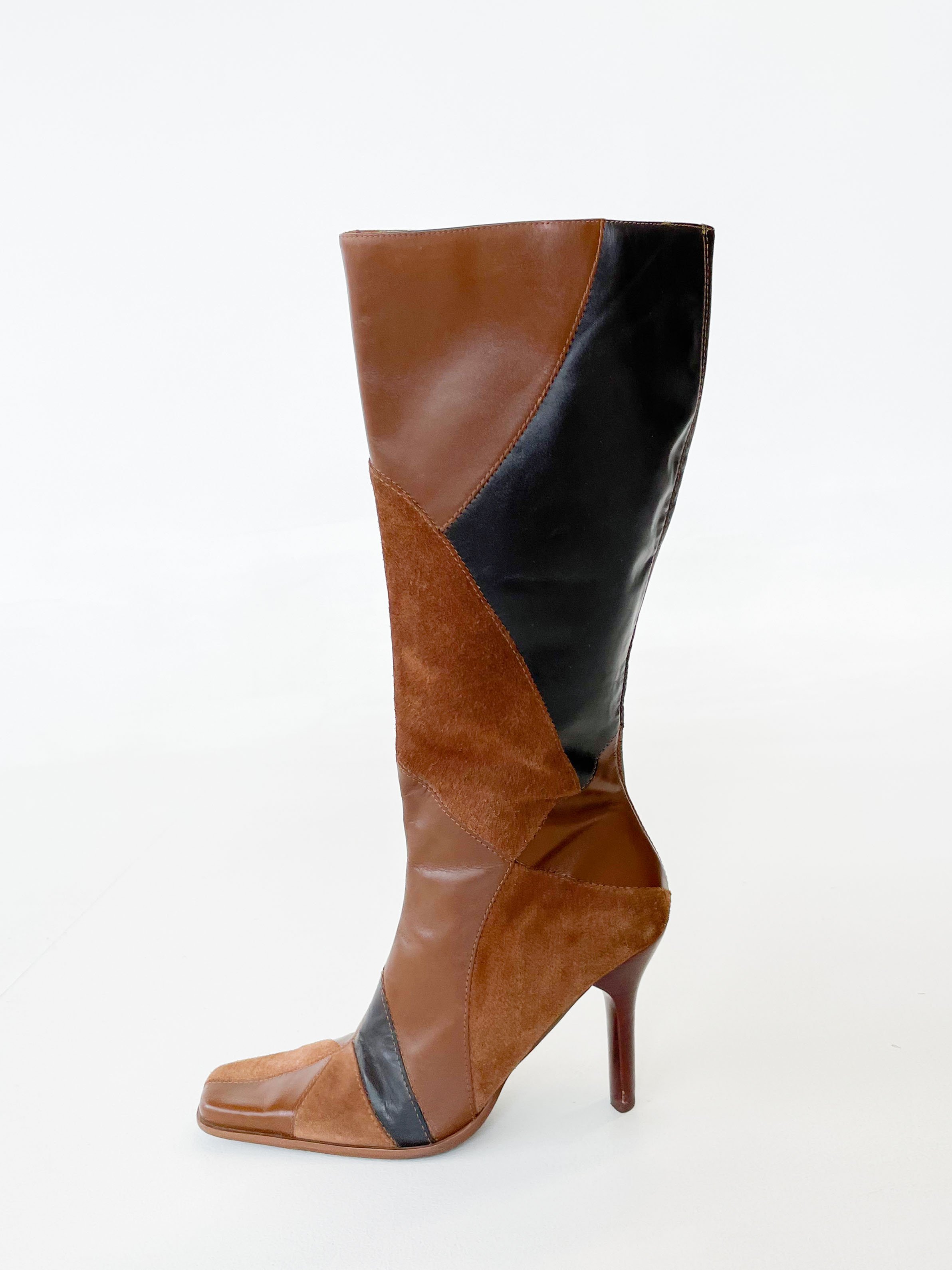 Vintage Leather Patchwork Boots - Brown | Garmentory