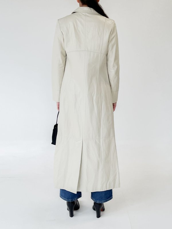 Vintage Long Leather Panel Jacket - White | Garmentory