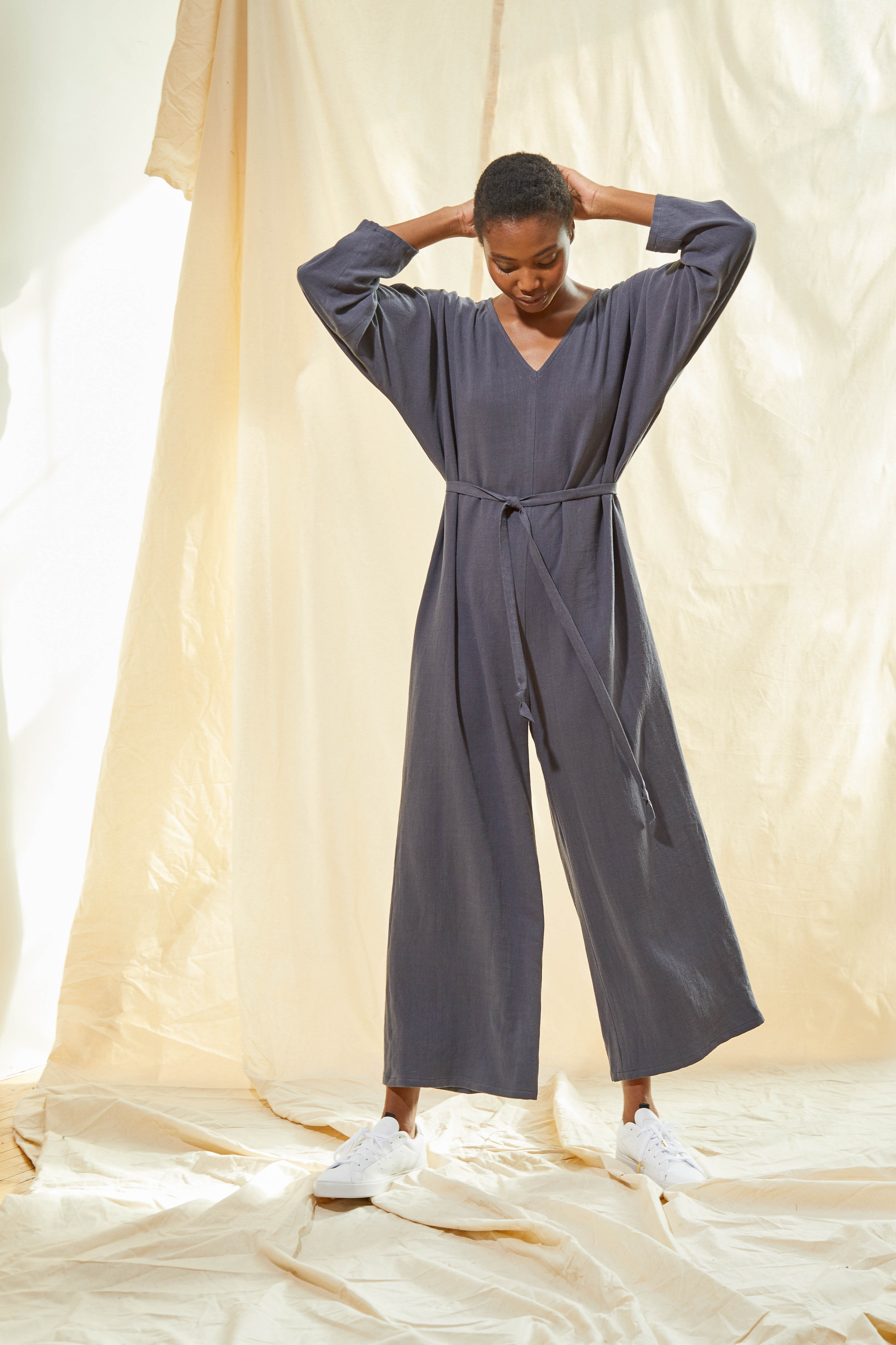 Devlyn Van Loon V-Neck Jumpsuit - Slate Grey | Garmentory