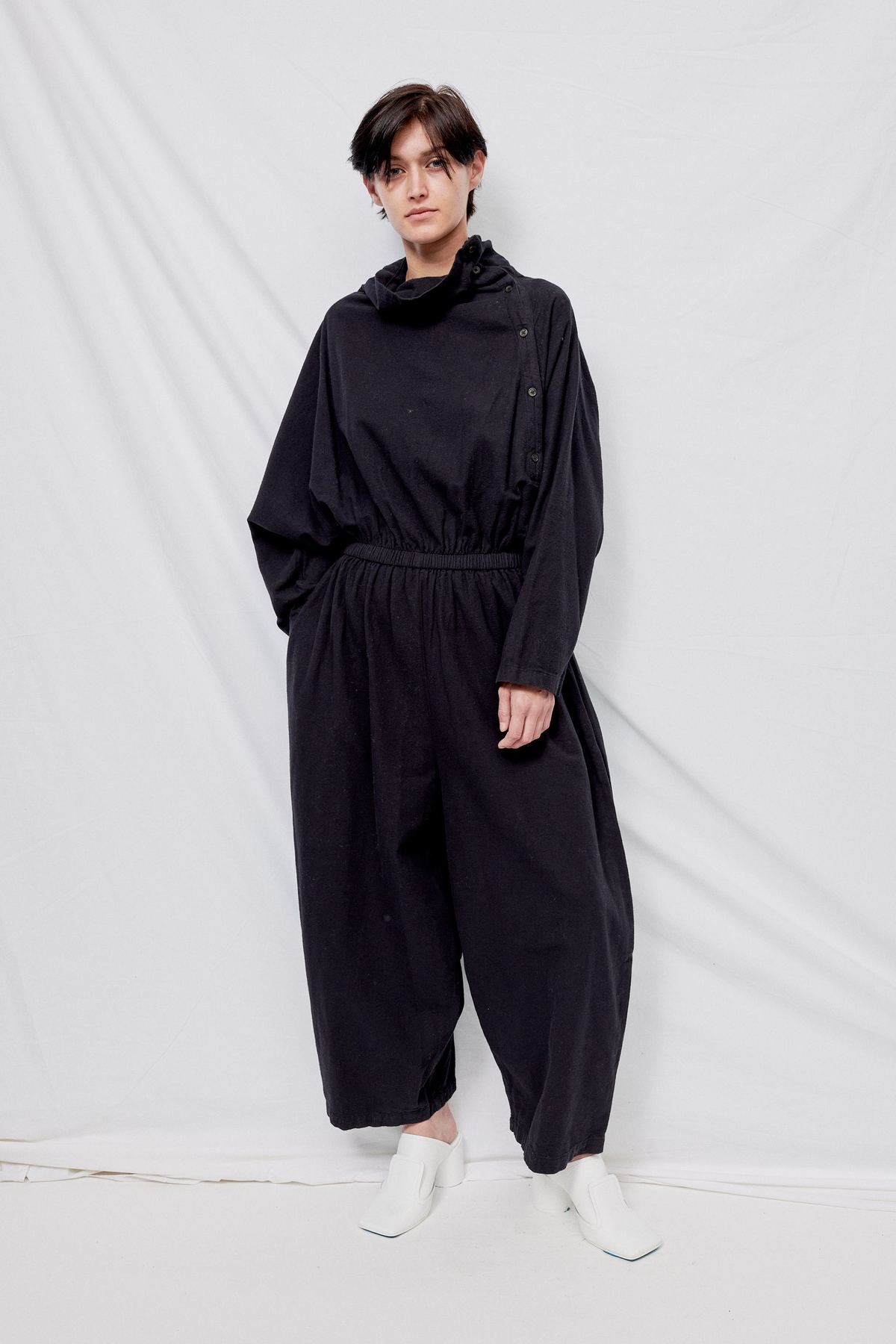 Black Crane Cotton Flannel Tube Jumpsuit - Black | Garmentory