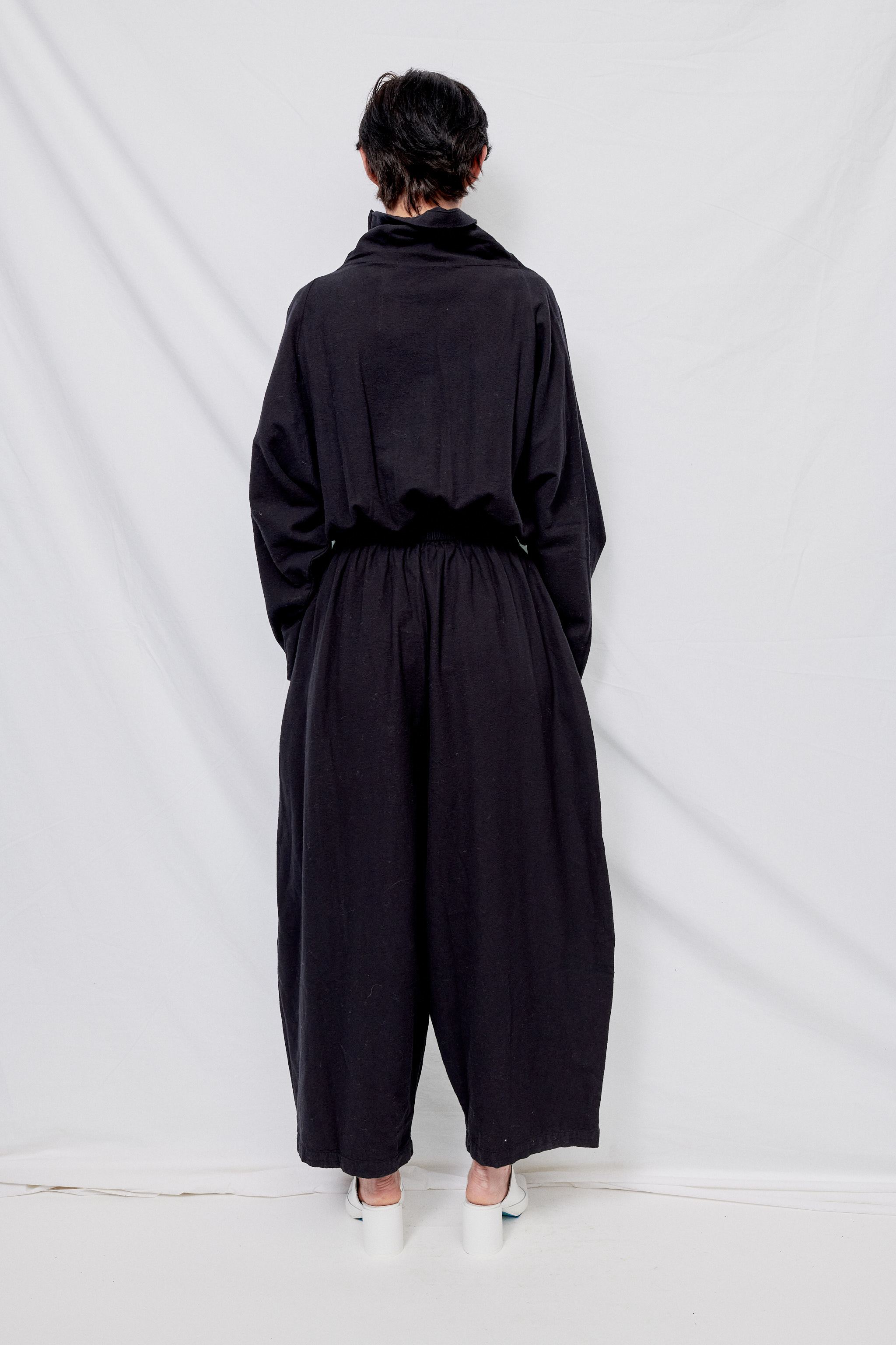 Black Crane Cotton Flannel Tube Jumpsuit - Black | Garmentory
