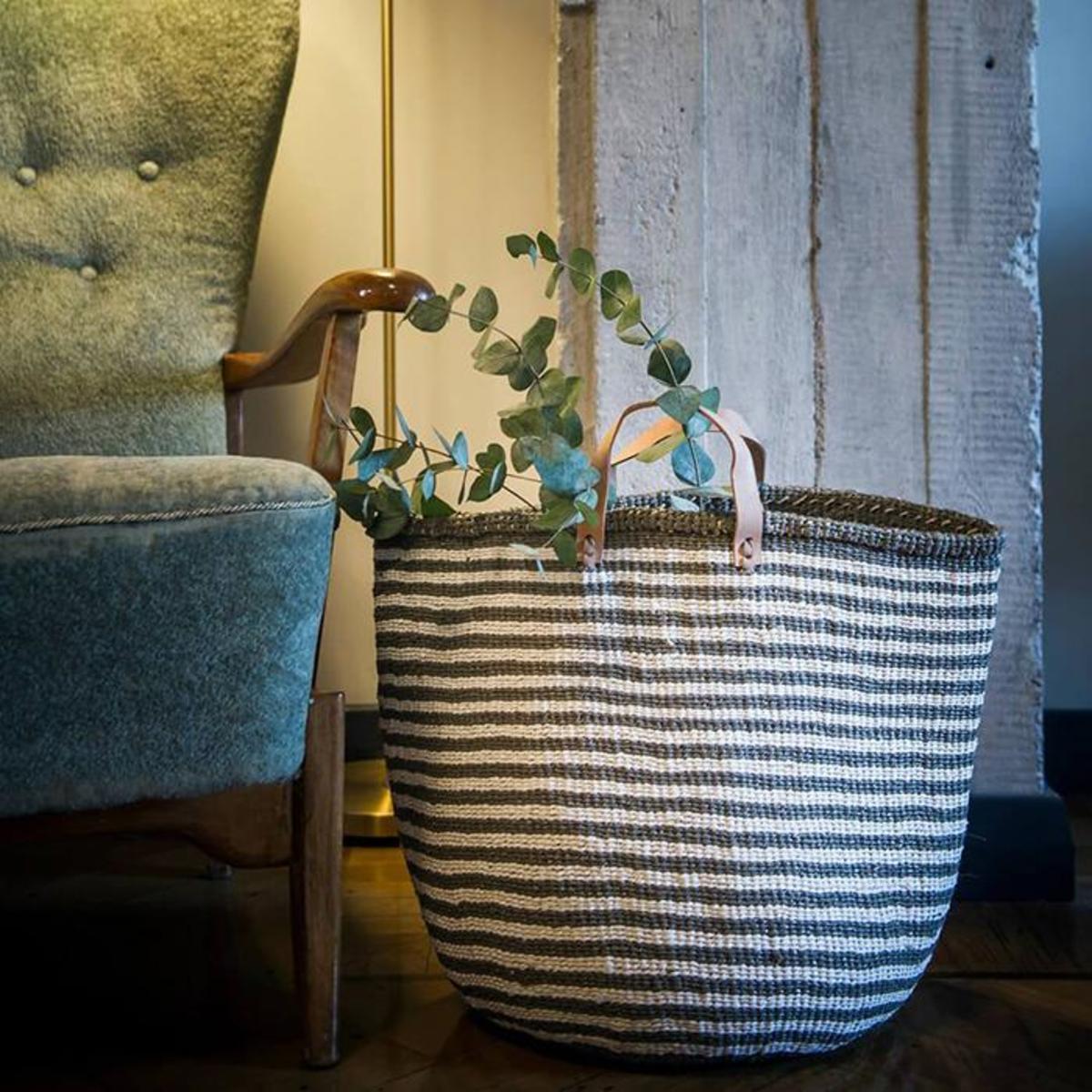 Mifuko Kiondo Large Market Basket - Thin Warm Grey Stripes | Garmentory