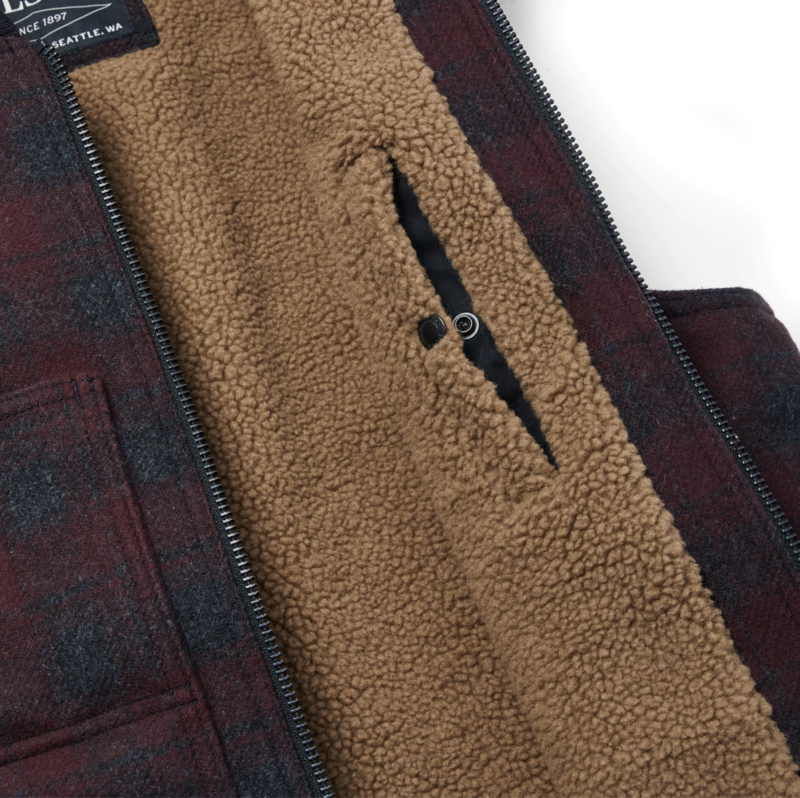 Filson Men's Lined Mackinaw Wool Work Vest - Maroon/Charcoal Plaid ...