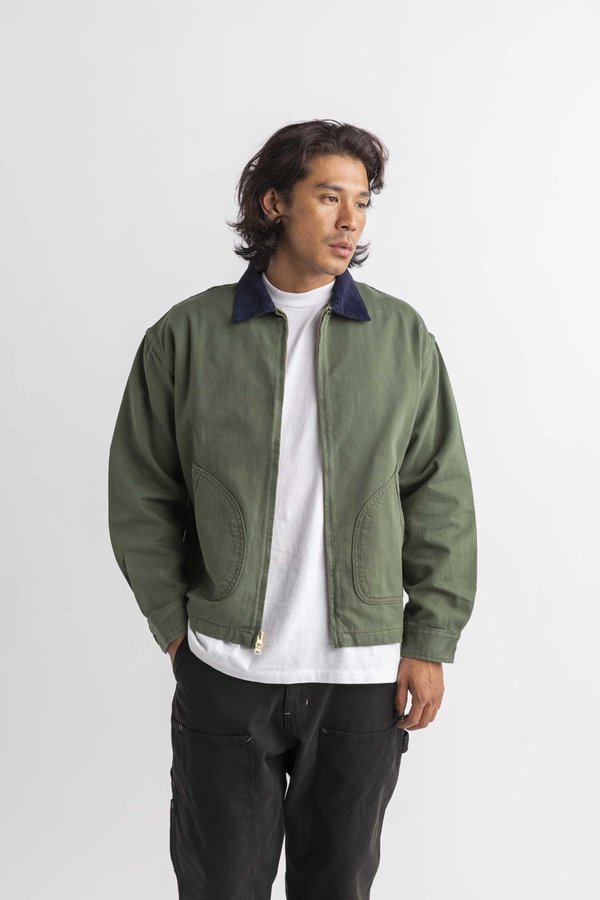 General Admission Herringbone Mechanics Jacket - Green | Garmentory