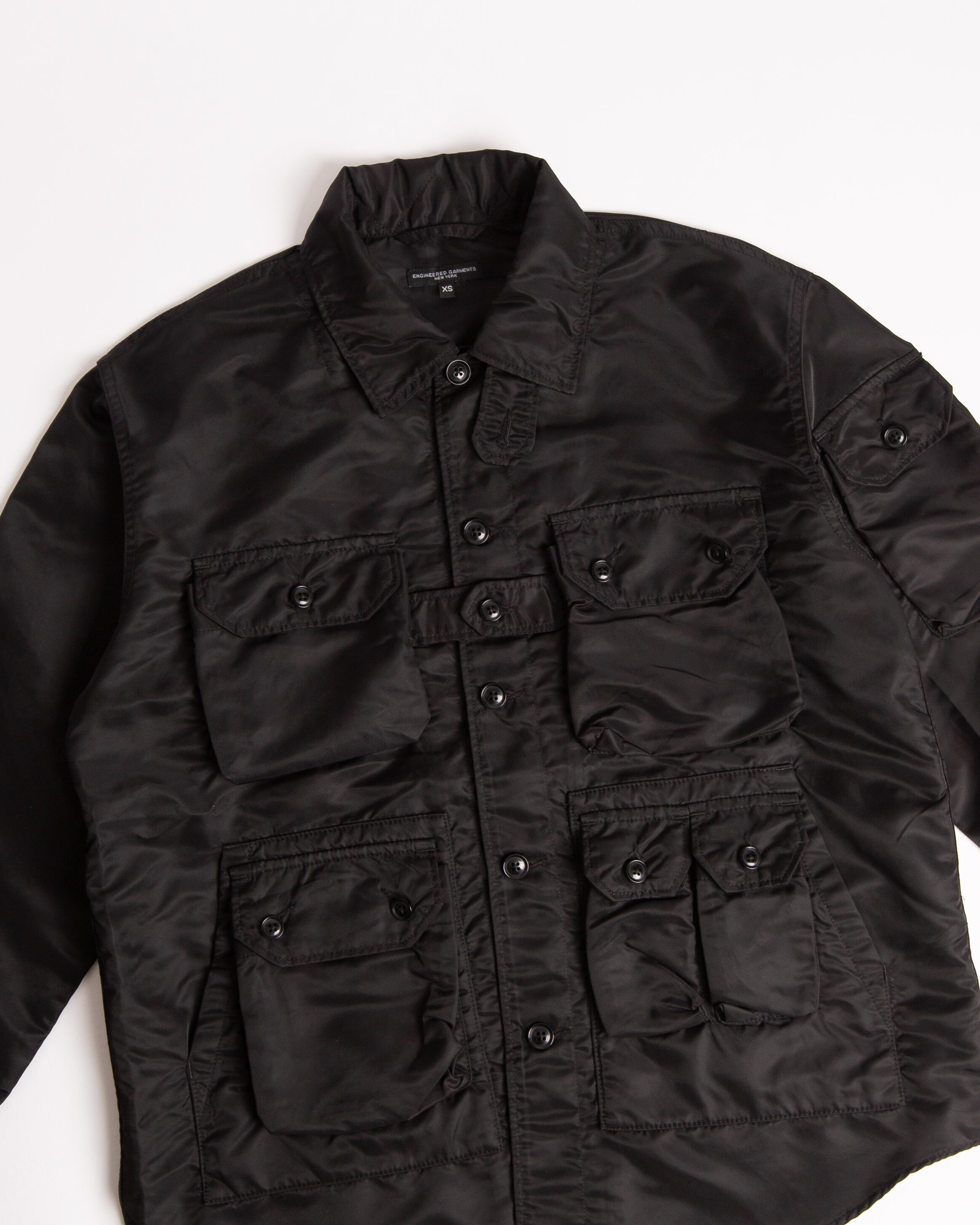 Engineered Garments Explorer Shirt Jacket - Black Flight Satin Nylon ...