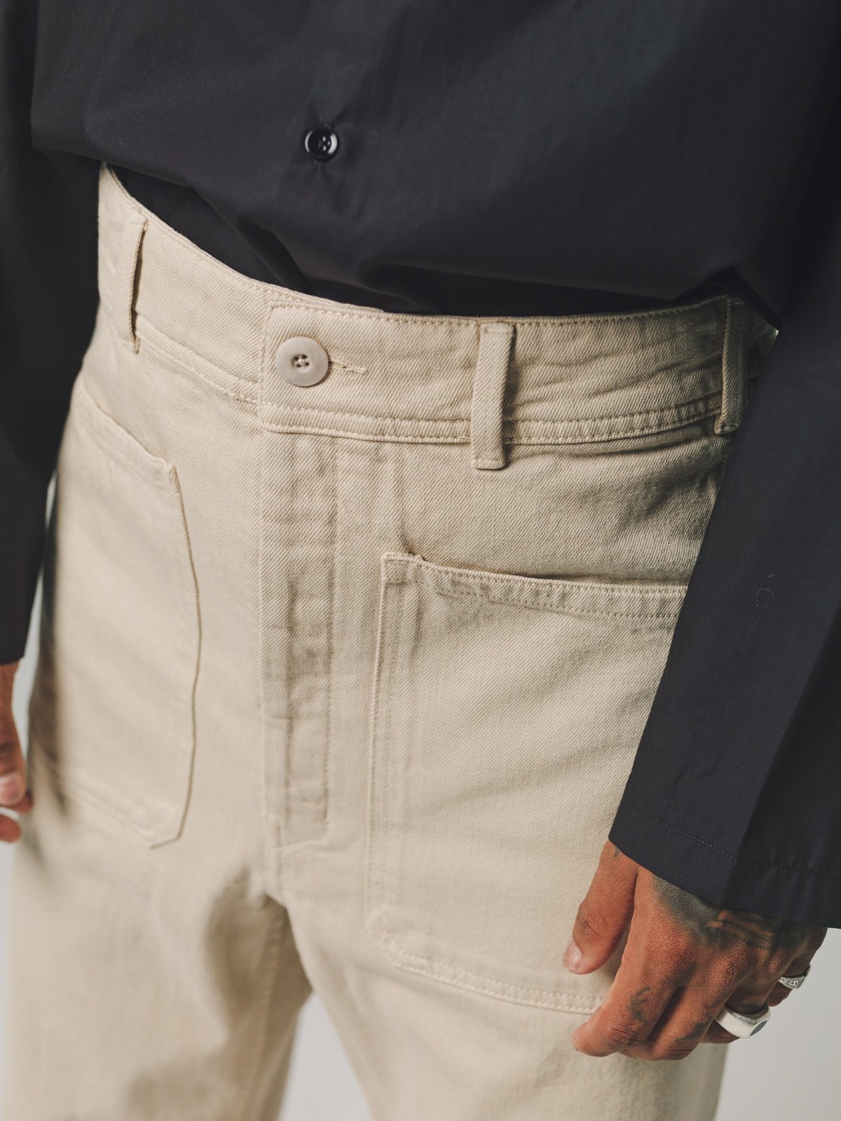 Lemaire Garment Dyed Denim Sailor Pants - Saltpeter | Garmentory