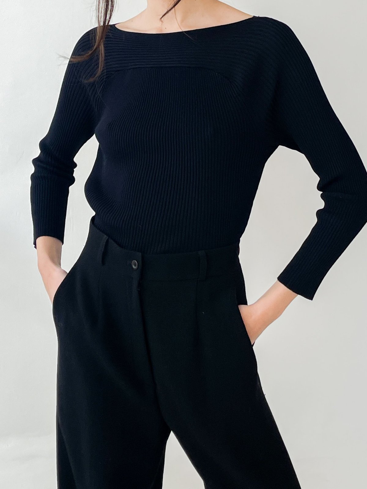 Vintage Structural Ribbed Knit Shirt - Black | Garmentory