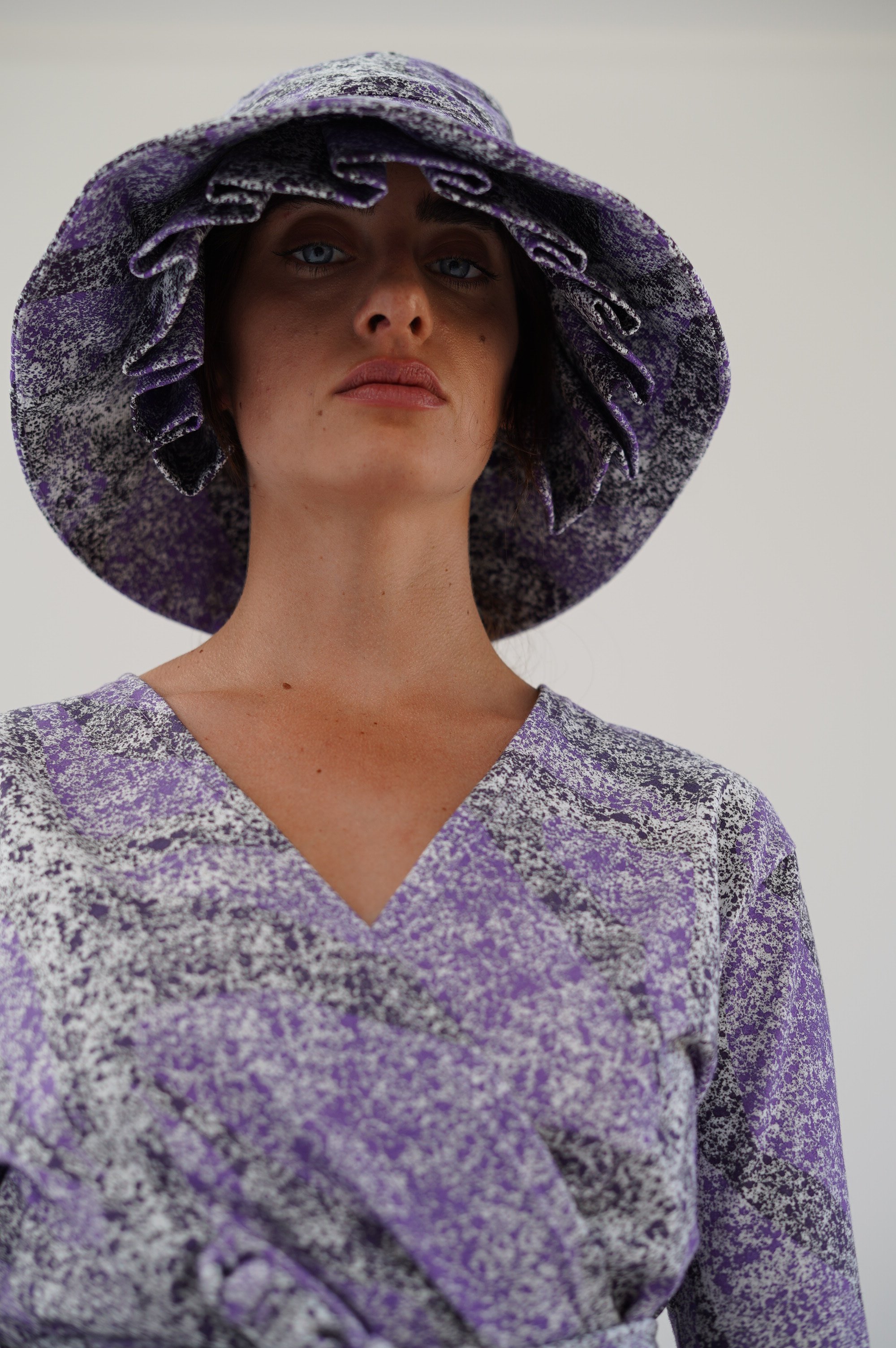 Beklina Layered Pleat Hat - Splatter Purple | Garmentory